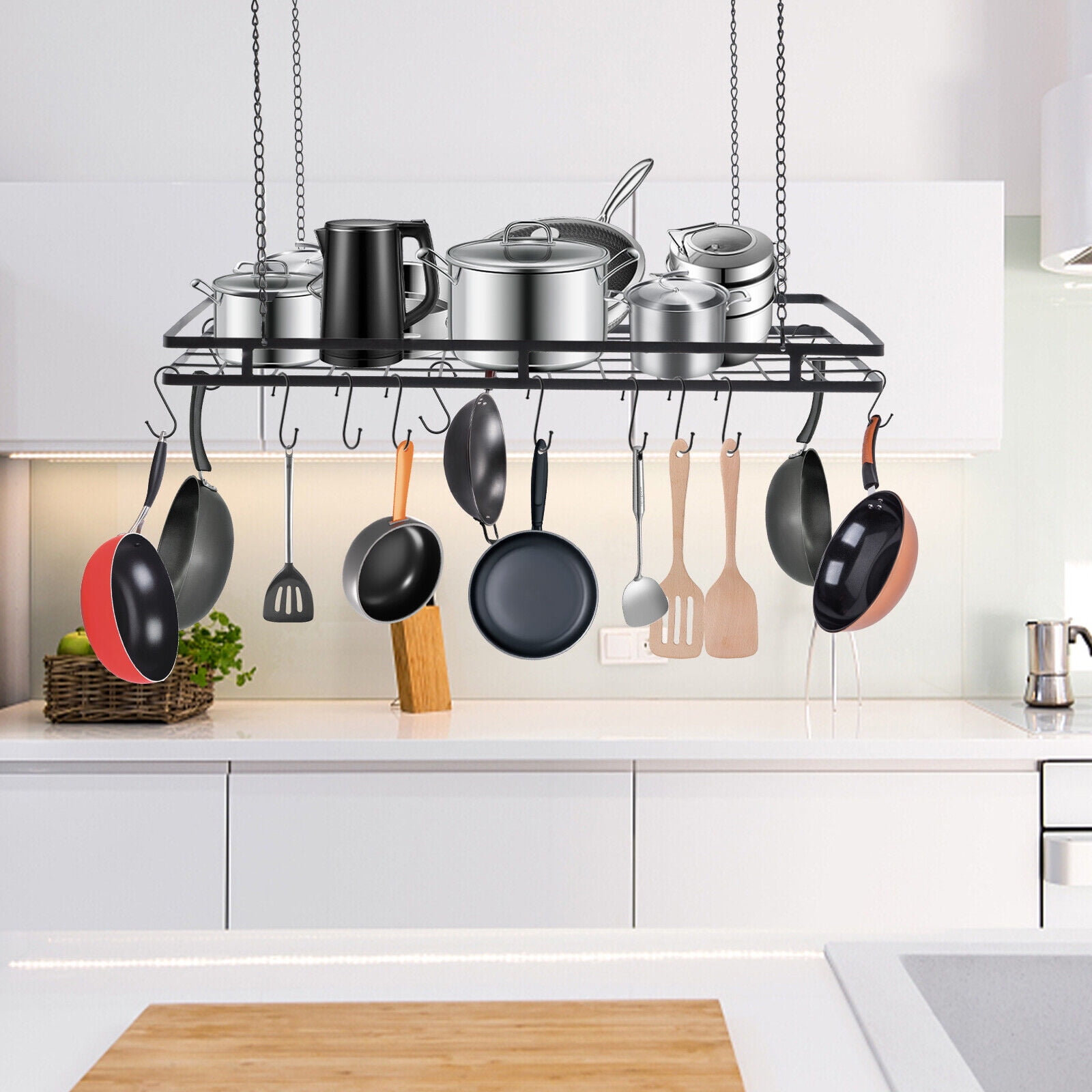 Modern Hanging Pot Holder Pan Hanger Kitchen Ceiling Rack with 12 Hooks ...