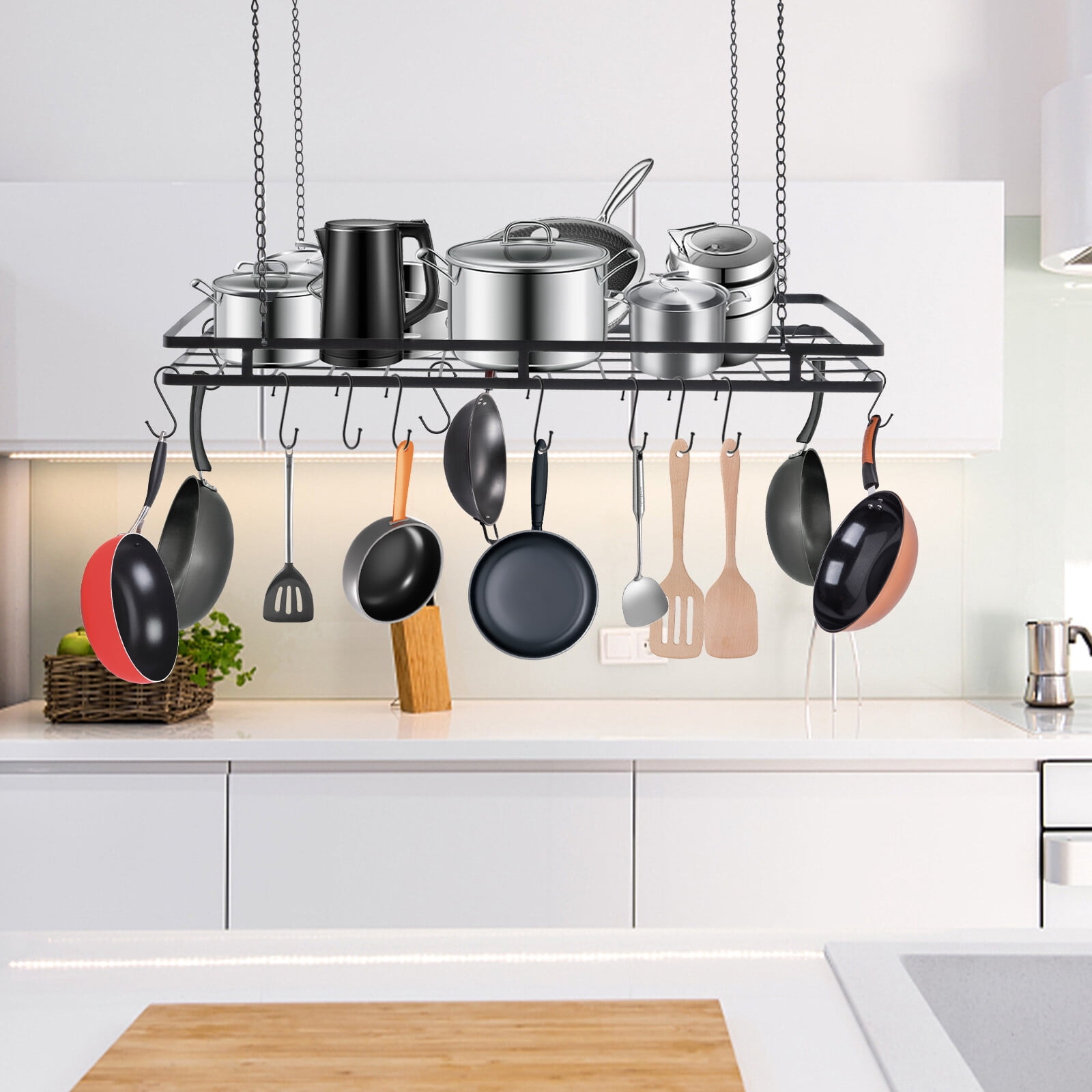 Modern Hanging Pot Holder Pan Hanger Kitchen Ceiling Rack with 12 Hooks ...
