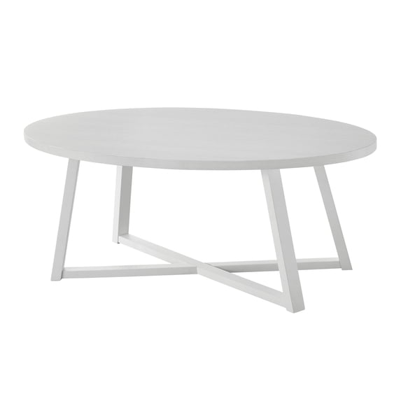 Modern Harmony Oval Coffee Table 46 White MDF Rubber Wood Living Room ...
