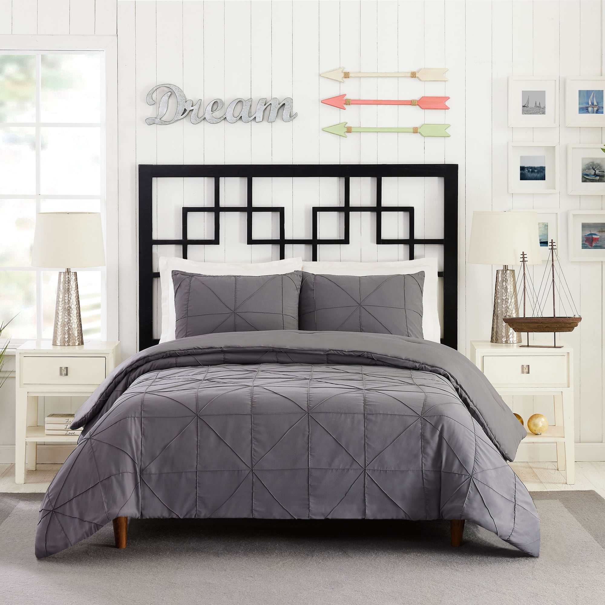 Modern Heirloom Taylor Geometric Dark Gray Polyester 2-Piece Comforter ...