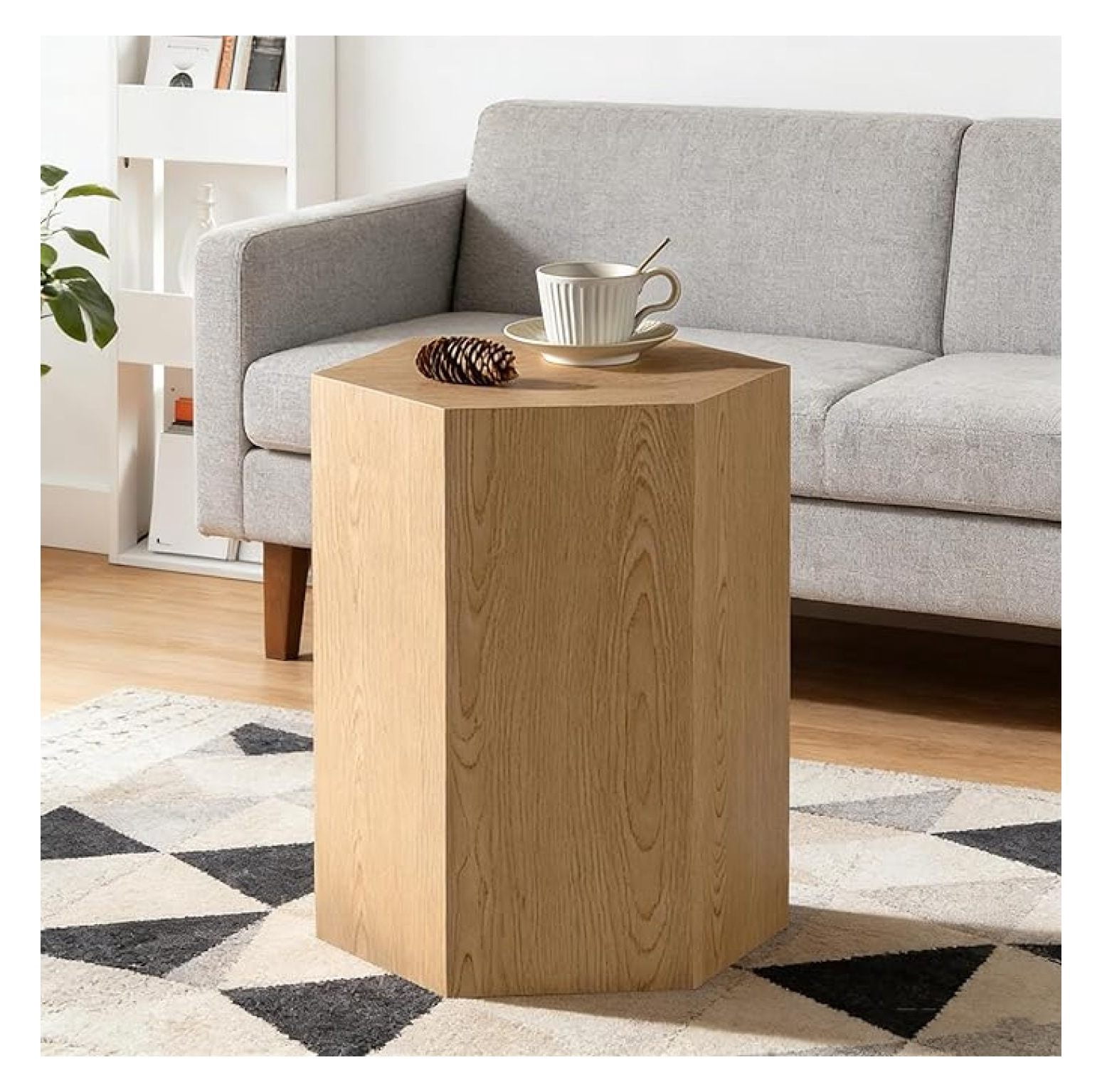 Modern Hexagon Coffee Table, Wood Side Table with Anti-Slip Pads ...