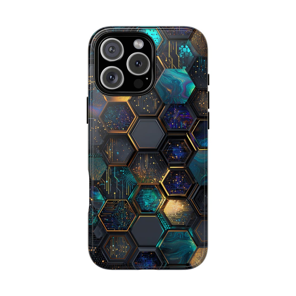 Modern Hexagon Iridescent Dark Purple Teal Armor with iPhone 17 to 11 ...