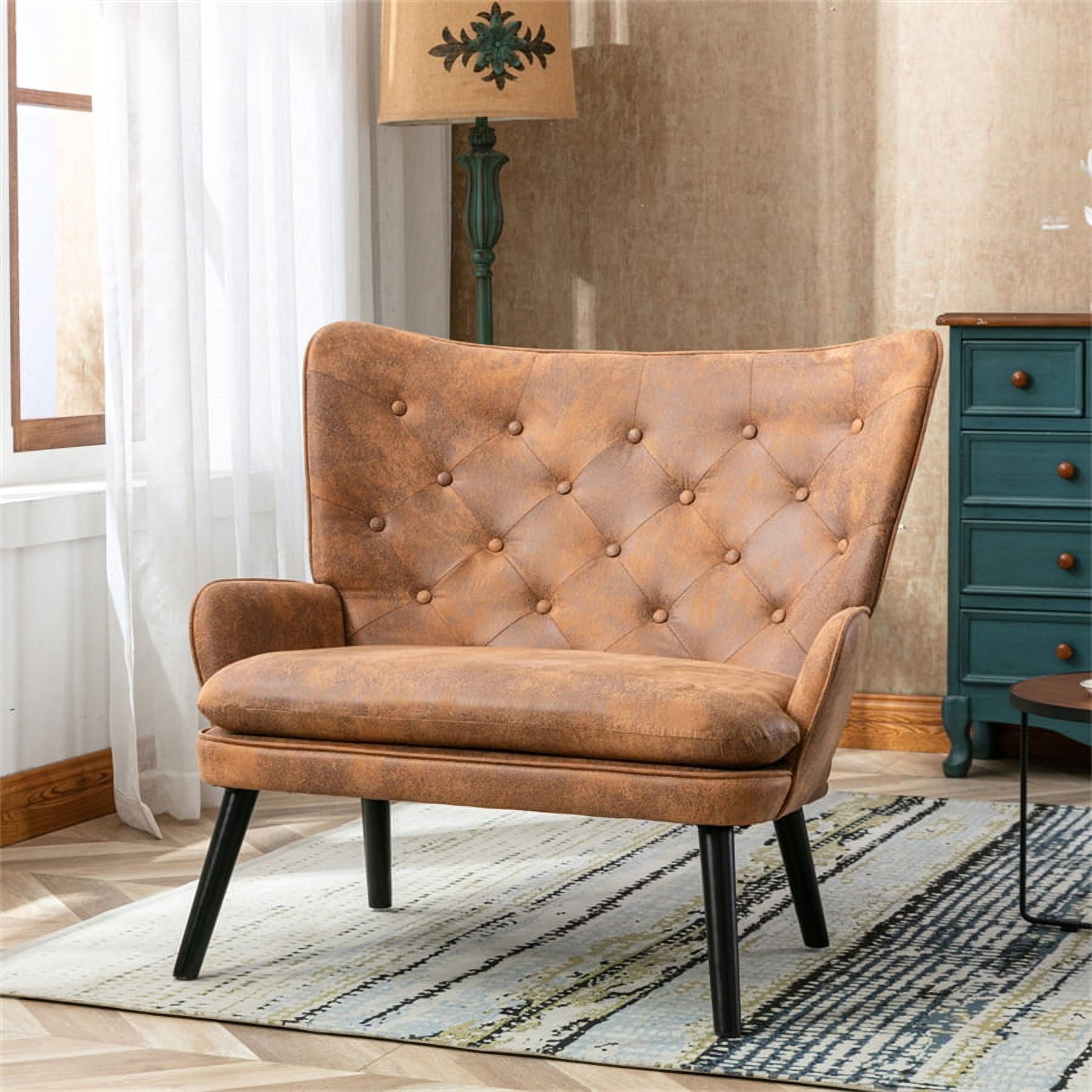 Modern High Back Accent Chair with Wooden Legs, Comfortable Loveseat ...
