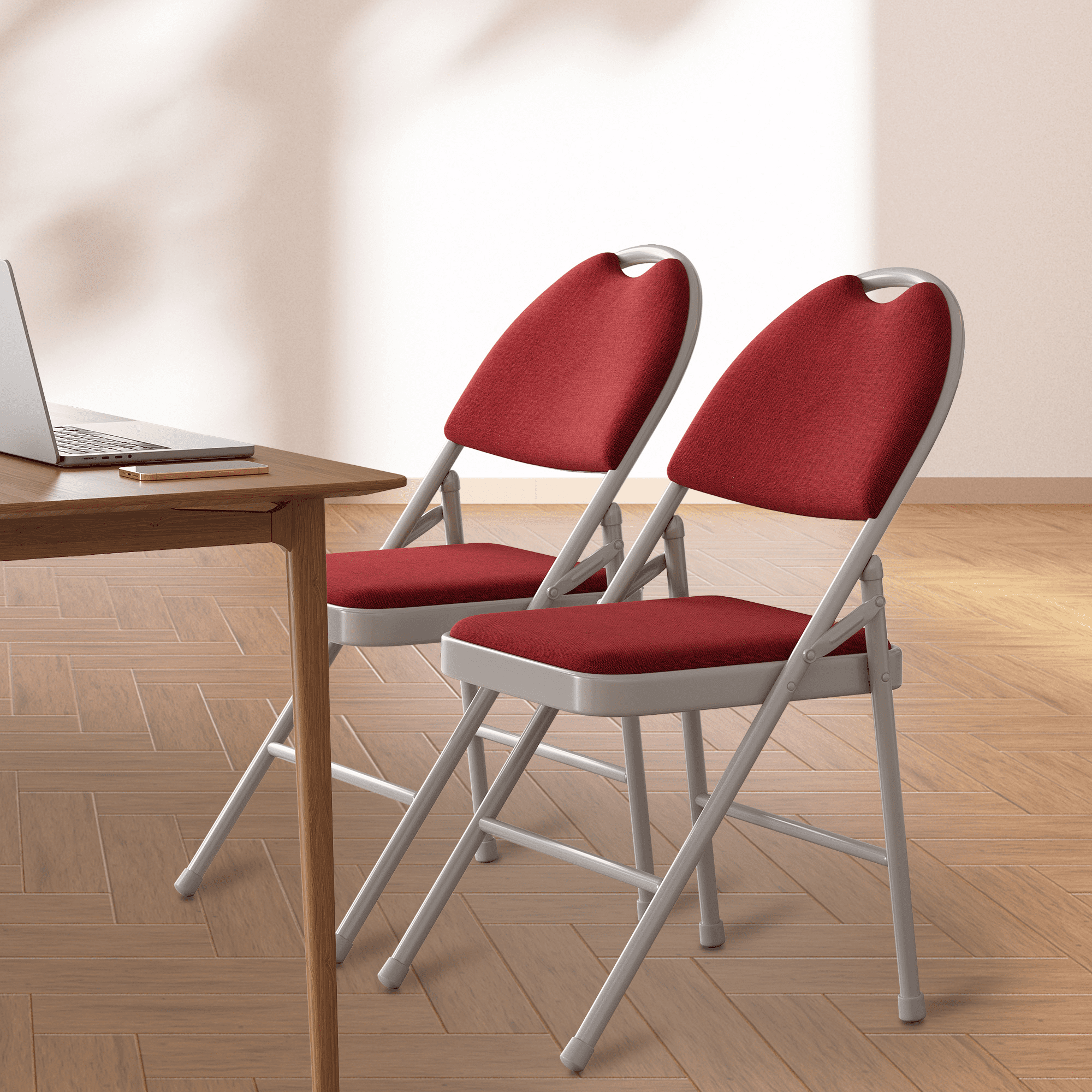 Modern High-Back Folding Chair, Chic Linen Padded Folding Chair, with ...