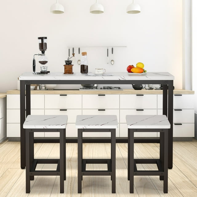 Modern High Top Table Set for 3, Rectangle Kitchen Dining Table Set ...