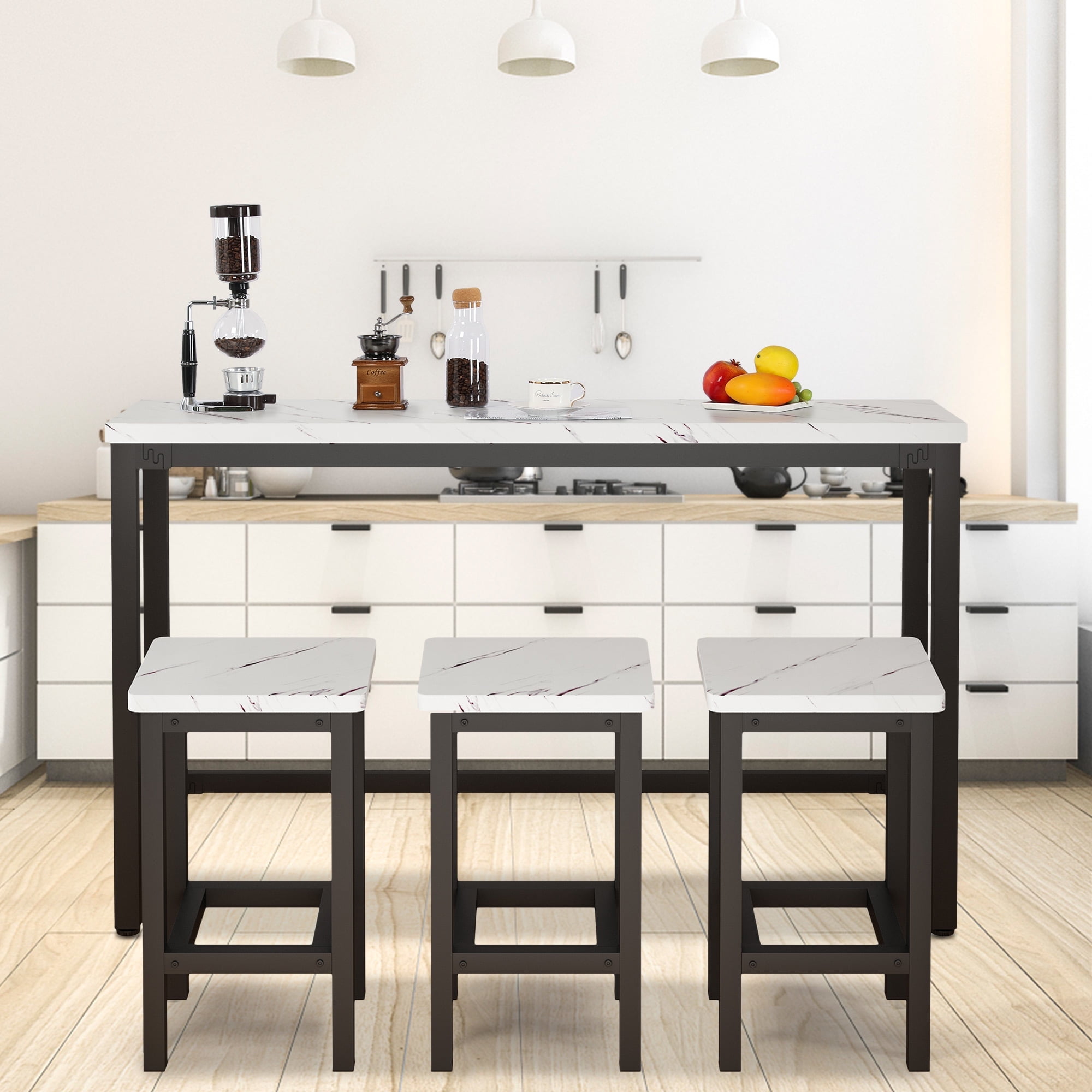 Modern High Top Table Set for 3, Rectangle Kitchen Dining Table Set ...