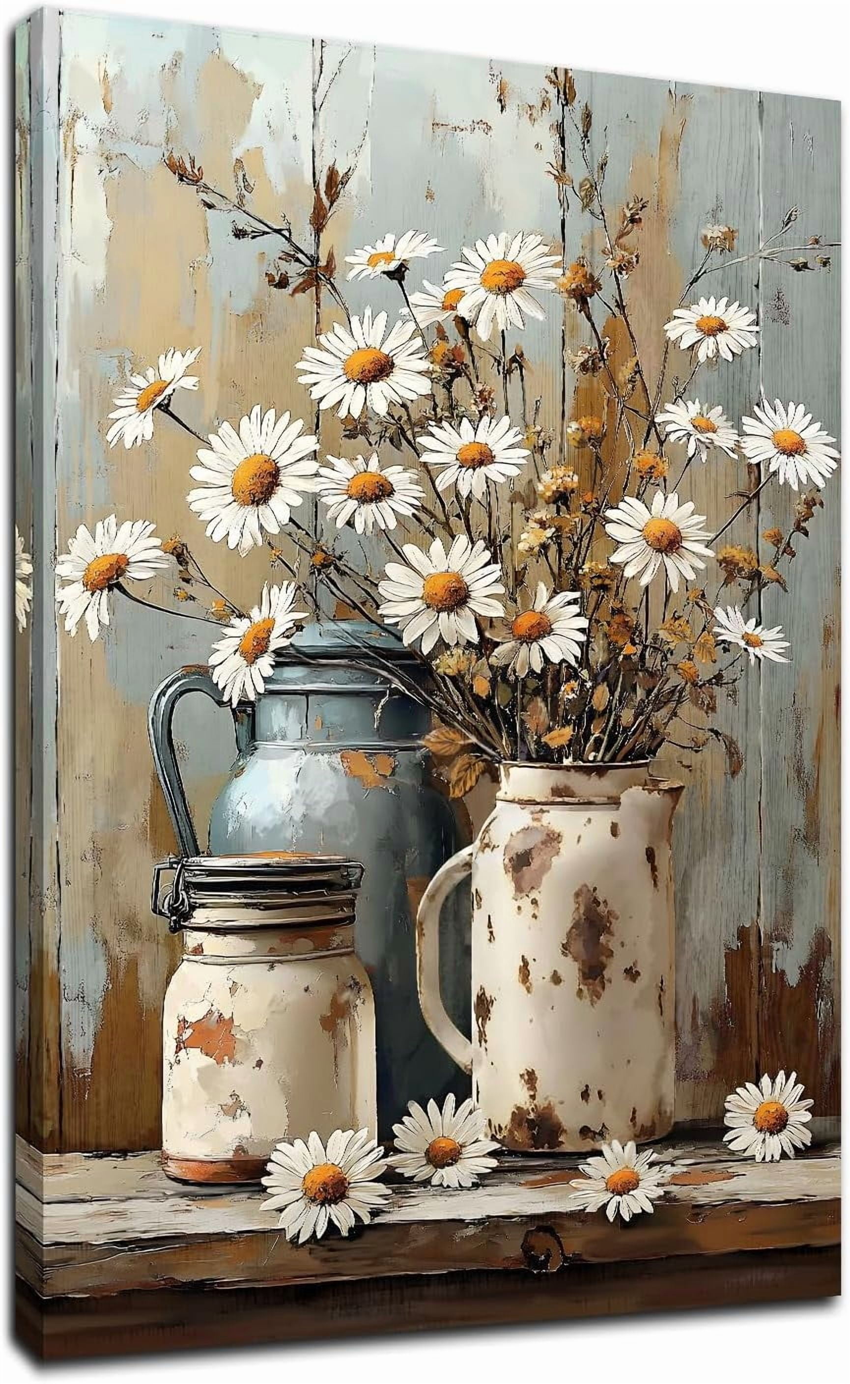 Modern Home Canvas Wall Art Daisy Flower Picture Rustic Decor Farmhouse ...