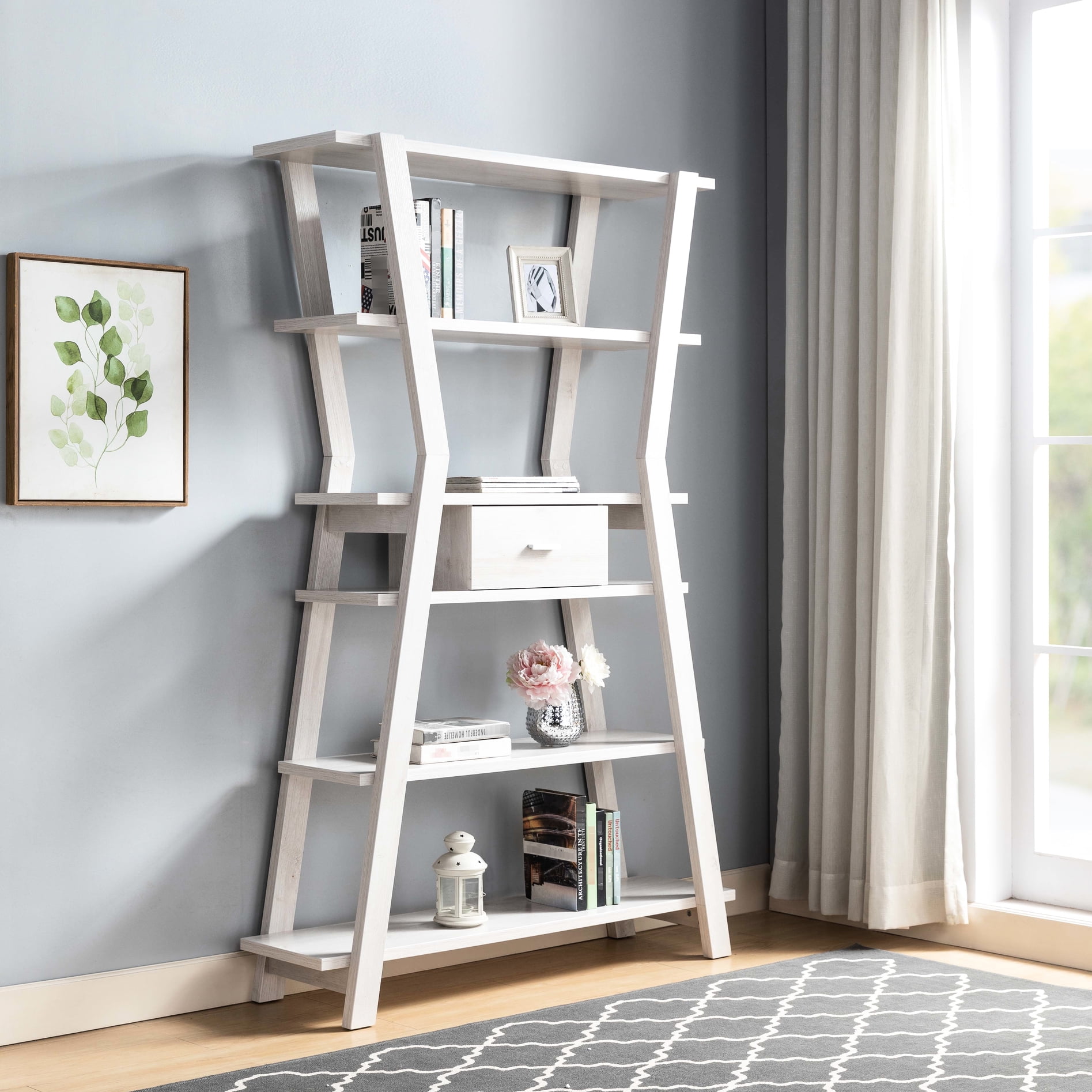 Modern Home Display Case In White Oak With 4 Open Shelving And Center ...