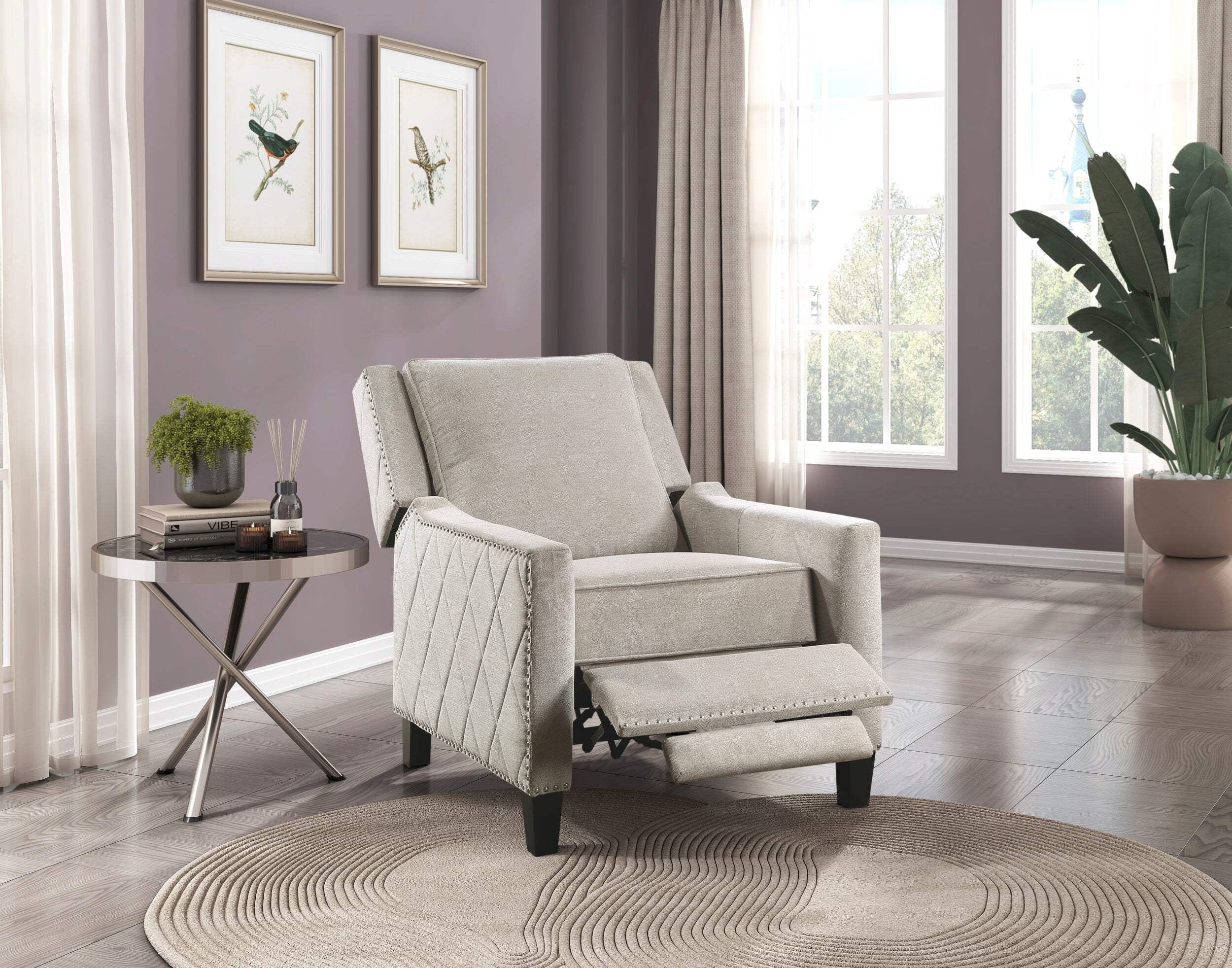Modern Home Furniture Reclining Chair 1Pc Sand Color Textured Fabric ...