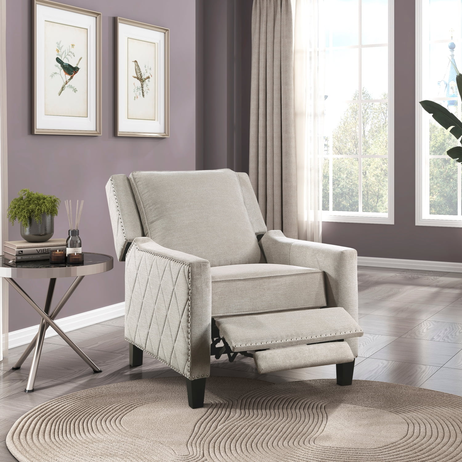 Modern Home Furniture Reclining Chair 1pc Sand-Color Textured Fabric ...