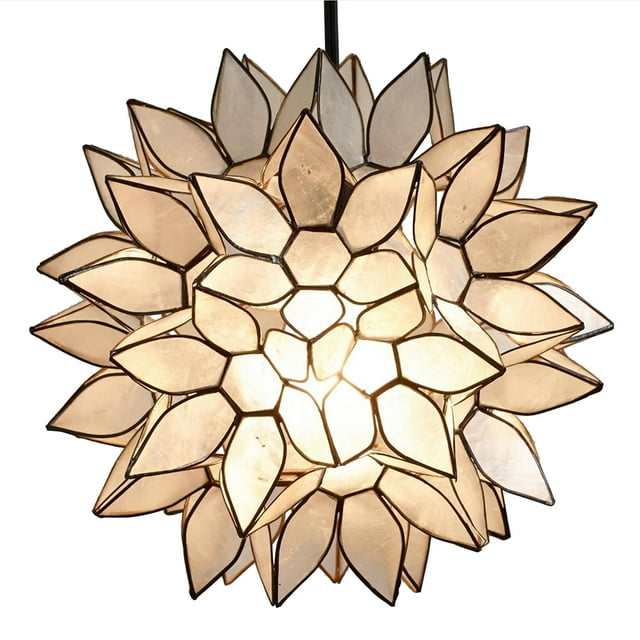 Modern Home Nautical White Capiz Shell Lotus Ceiling Pendant Light - 10 ...