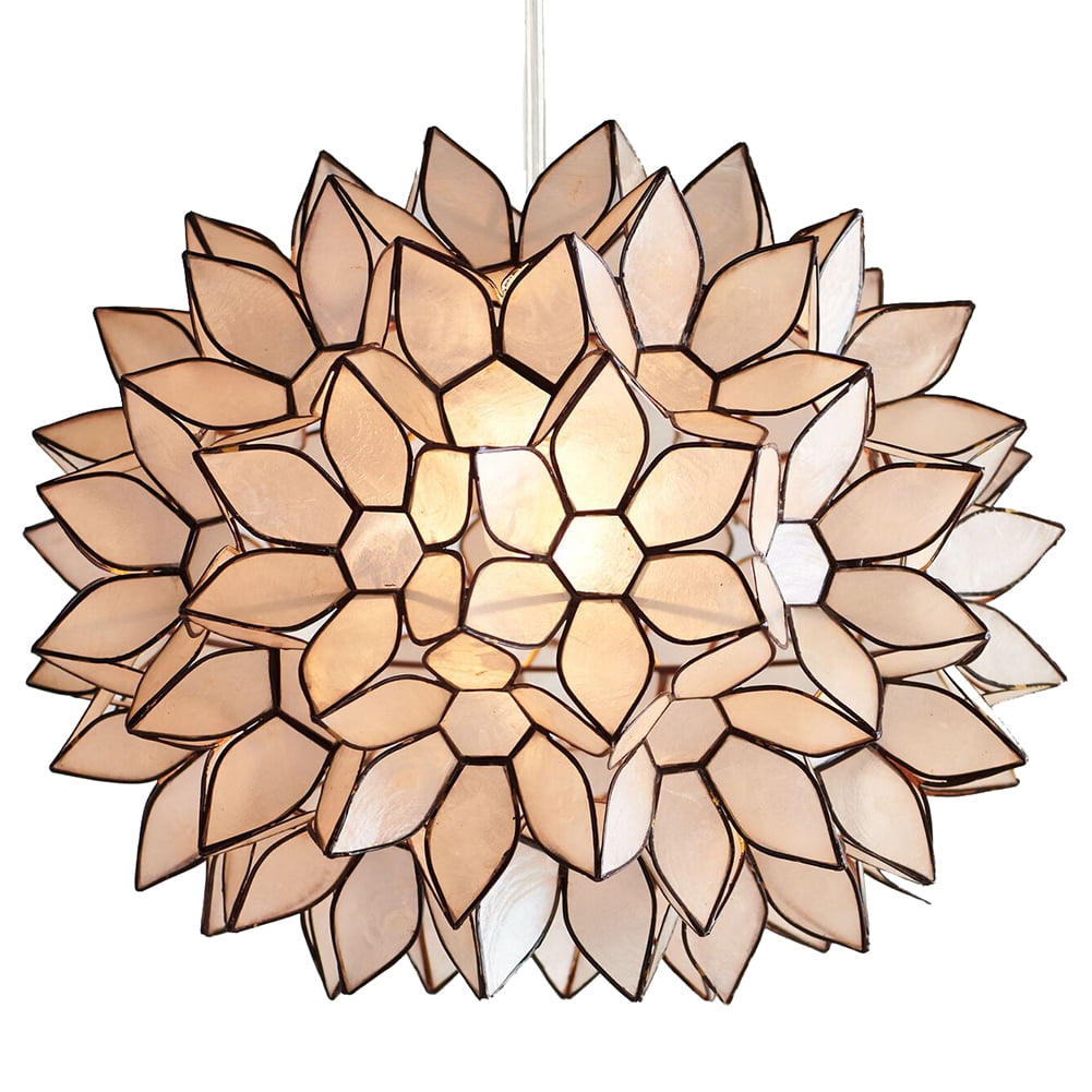 Coastal Chandelier: Modern Home Nautical 14" White Capiz Shell Lotus ...