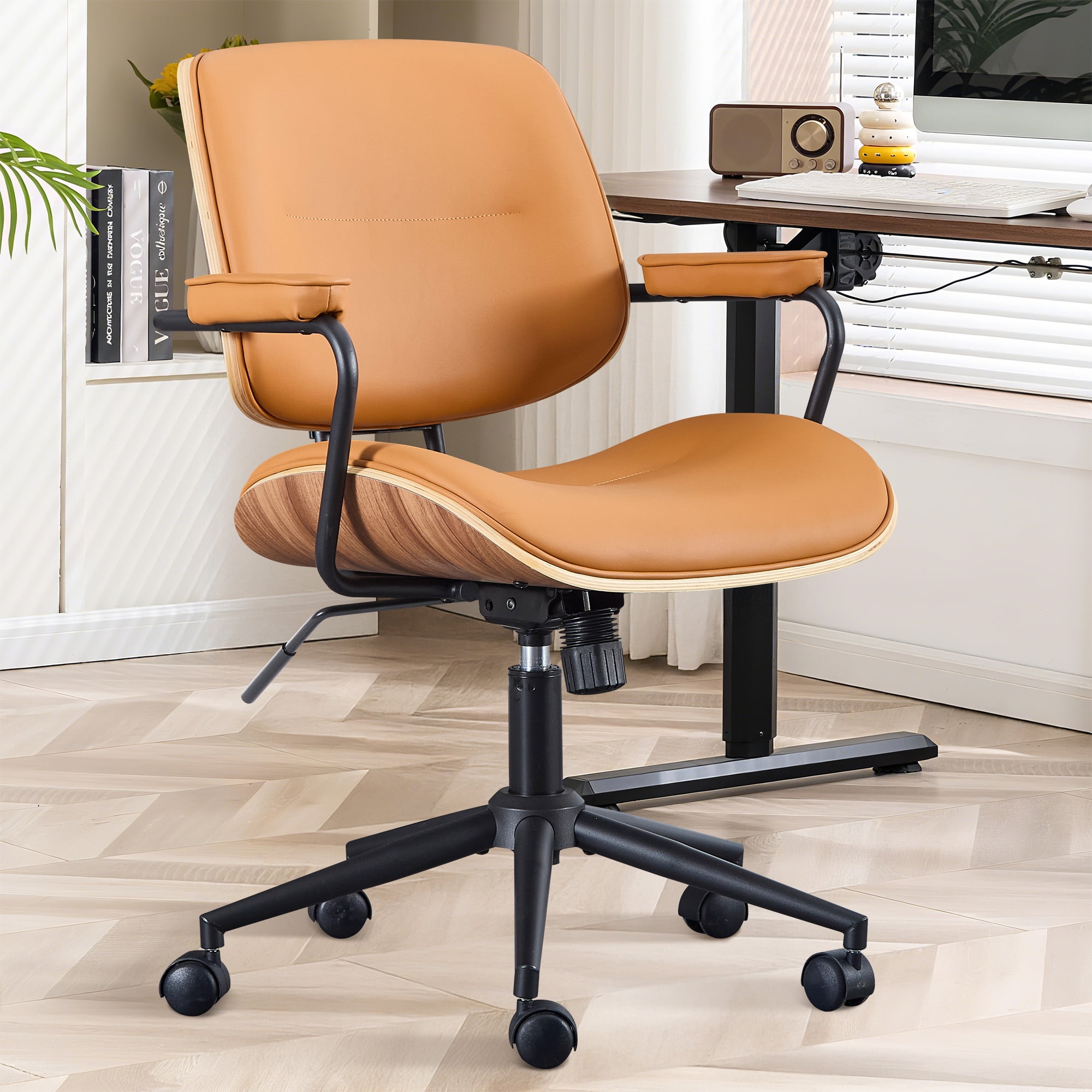 Modern Home Office Chair, 360° Swivel Rolling Deak Chair with Armrests ...