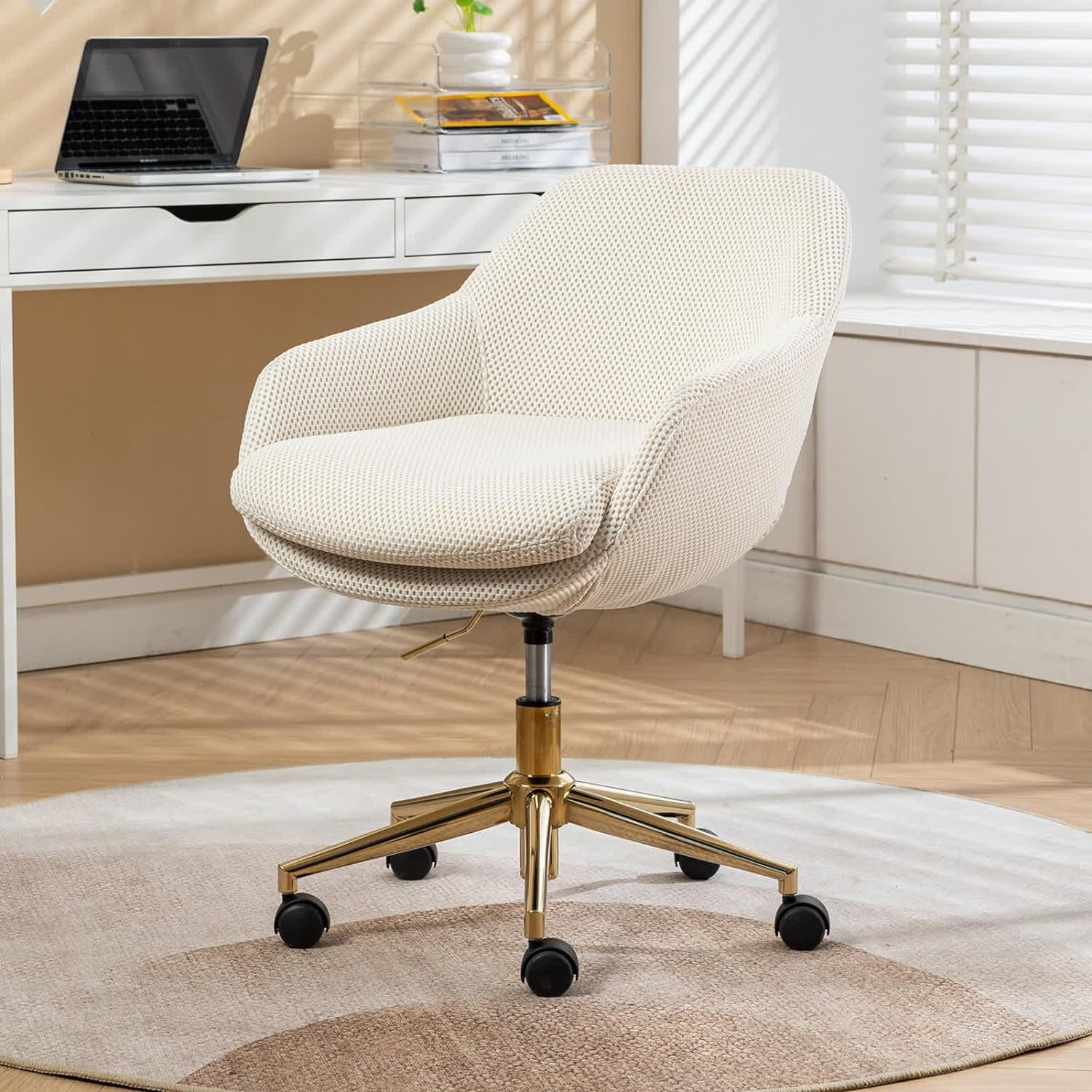Modern Home Office Chair, Mesh Fabric Desk Chair with Wheels, Metal ...