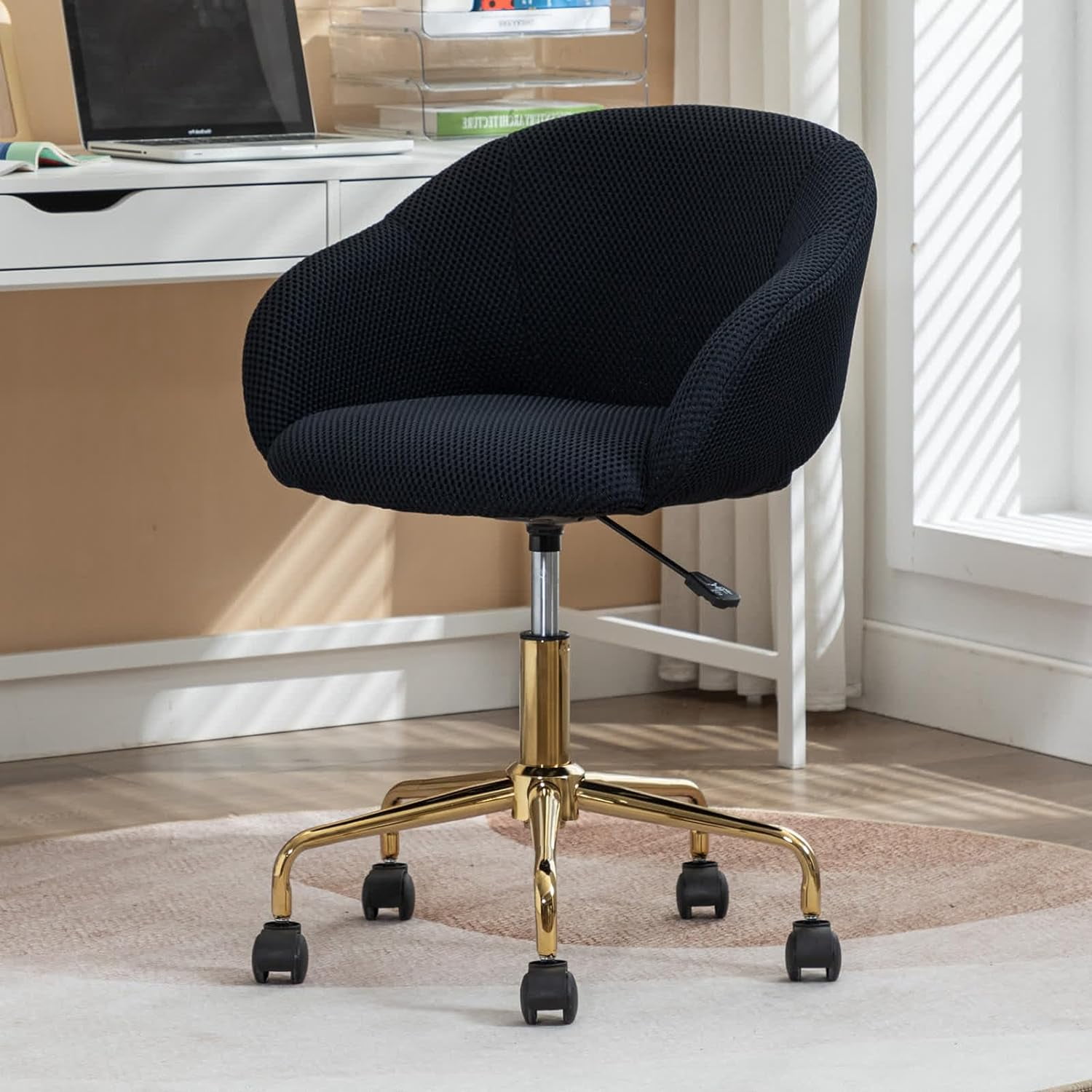 Modern Home Office Chair, Mesh Fabric Upholstered Desk Chair with Gold ...