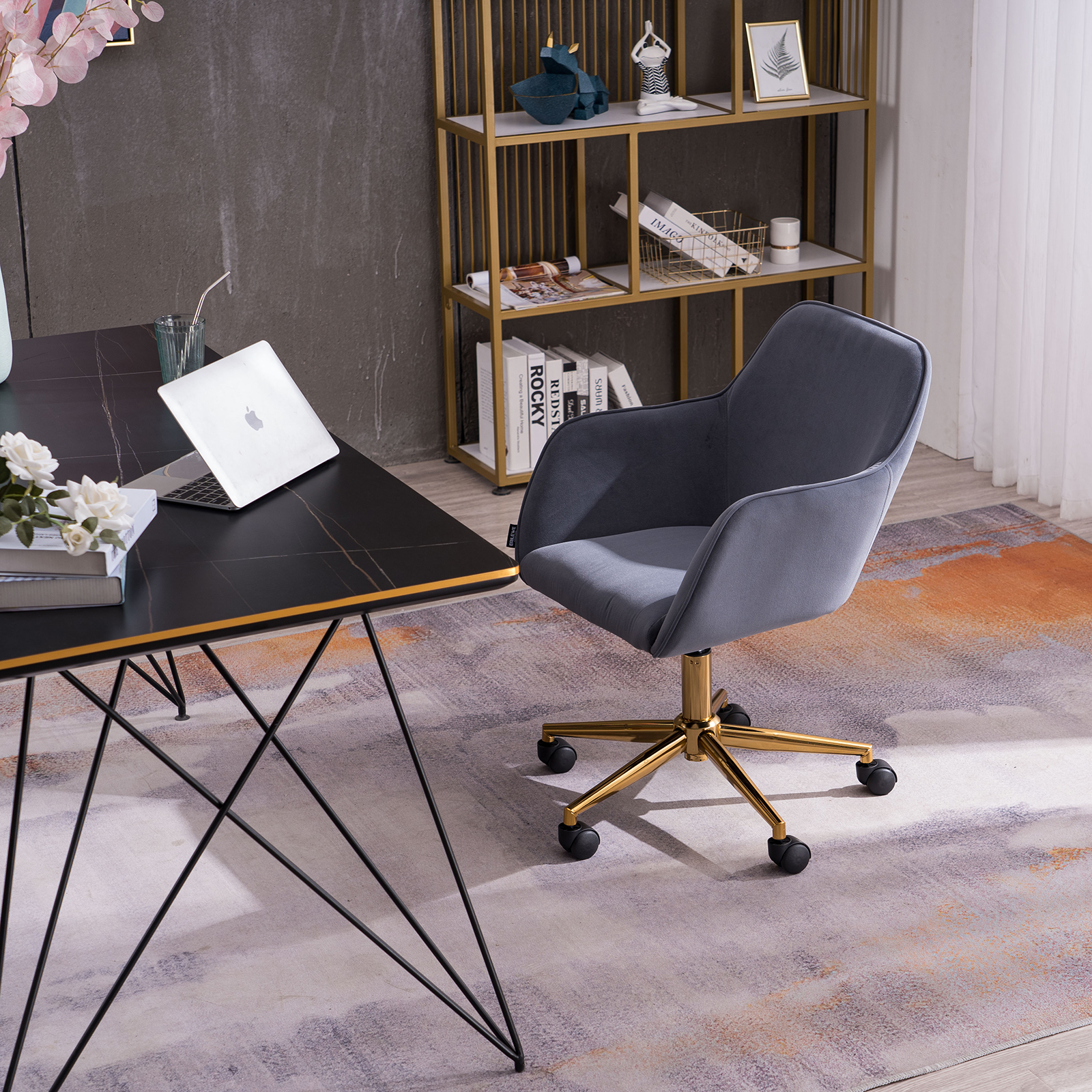 Modern Home Office Chair, Velvet Light Material Adjustable Height 360 ...