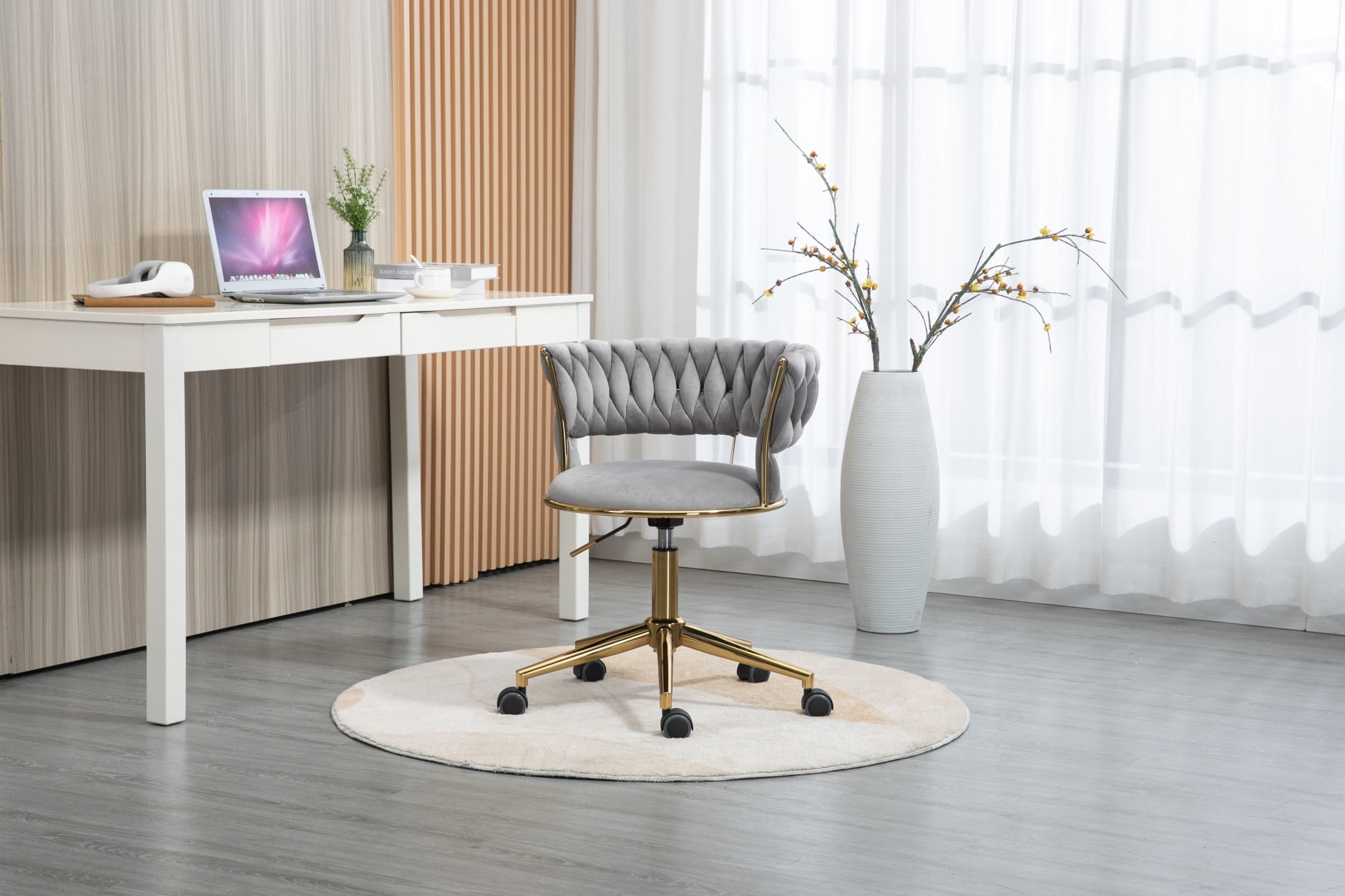 Modern Home Office Chair, Velvet Swivel Desk Chair with Woven Tufted ...