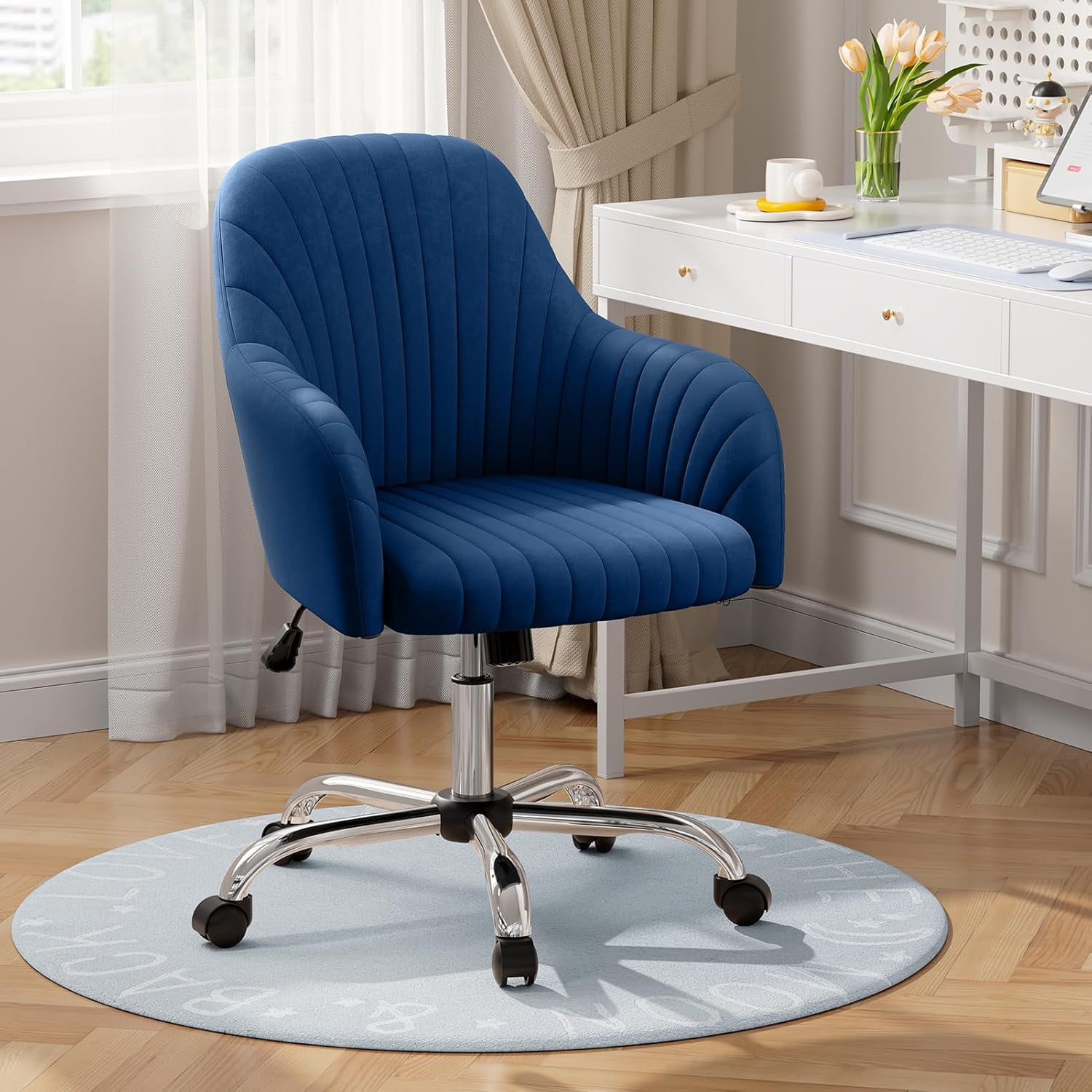 Modern Home Office Chair with Wheels Mid-Back Upholstered Velvet ...