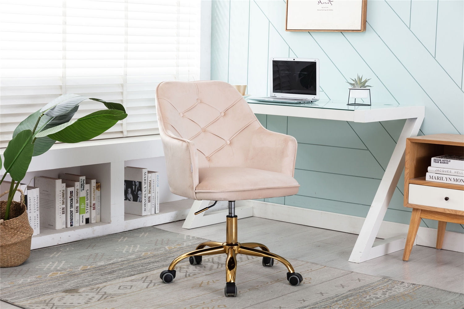 Modern Home Office Desk Chair, Velvet Height Adjustable Swivel Computer ...