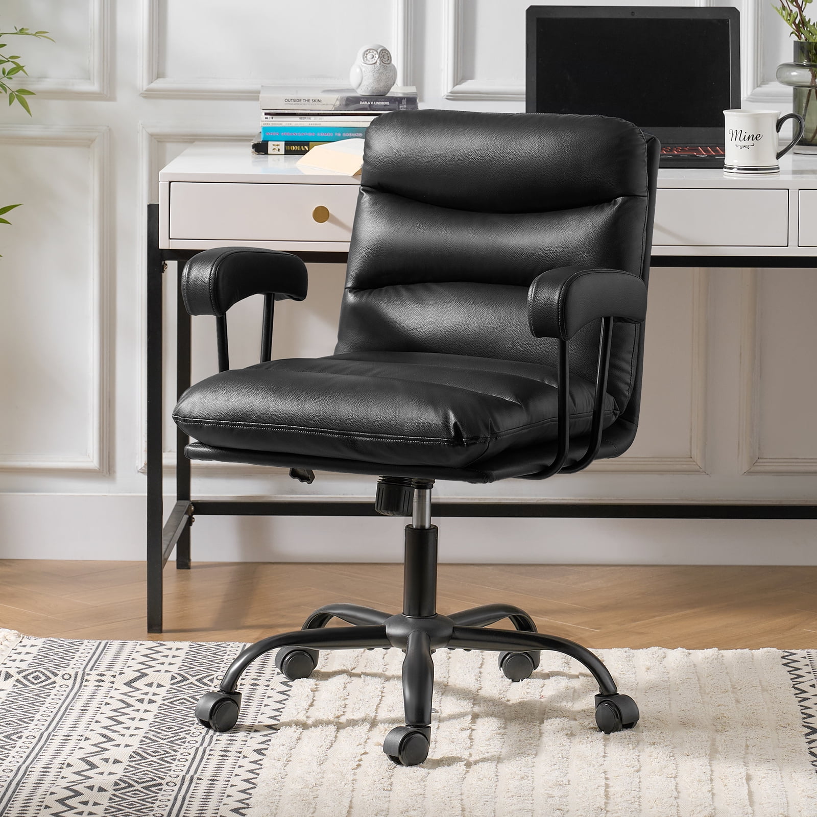 Modern Home Office Desk Task Chair Adjustable and Faux Leather ...