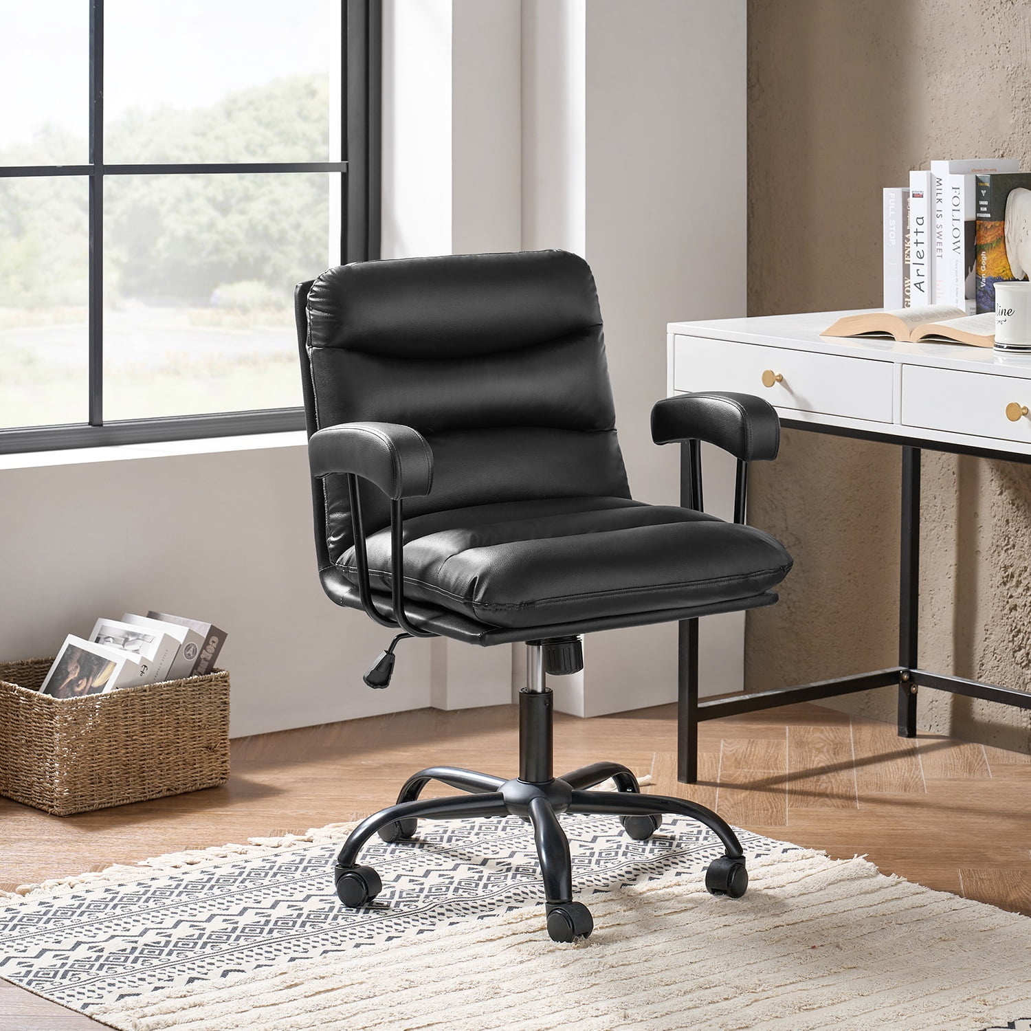 Modern Home Office Desk Task Chair Adjustable and Faux Leather ...