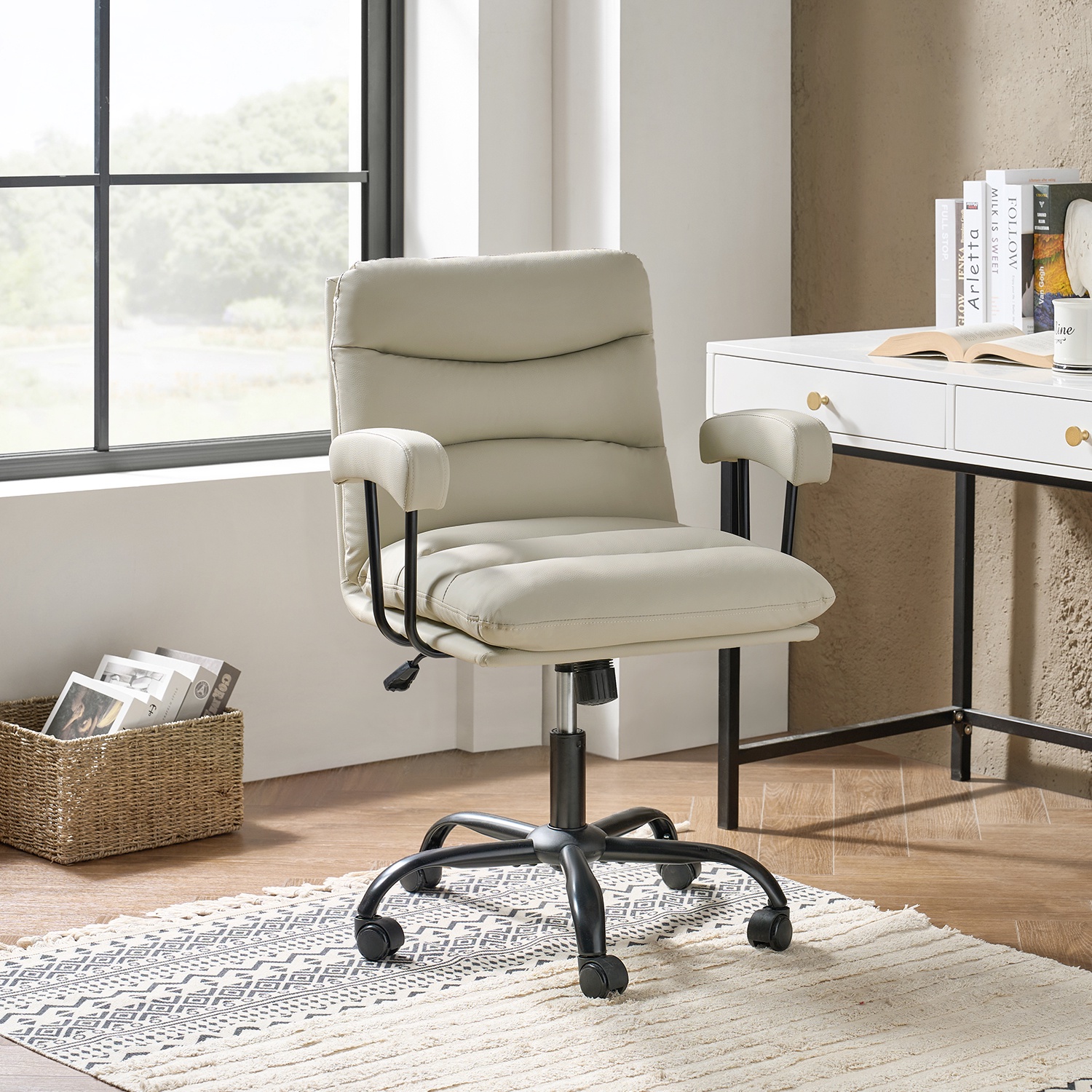 Modern Home Office Desk Task Chair Adjustable and Faux Leather ...
