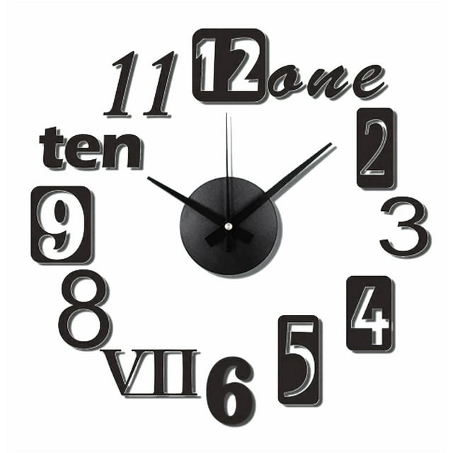 Modern Home Self Adhesive DIY 3D Wall Clock - Silo - Walmart.com