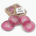 Modern Home Set of 4 Natural Agate Stone Coasters - Pink w/Silver Edge ...