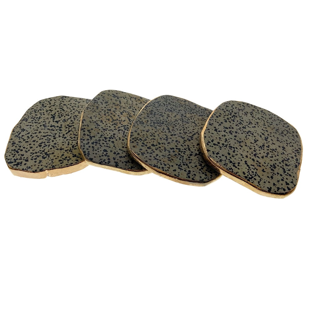 Modern Home Set of 4 Natural Dalmatian Jasper Stone Coasters (Gold ...
