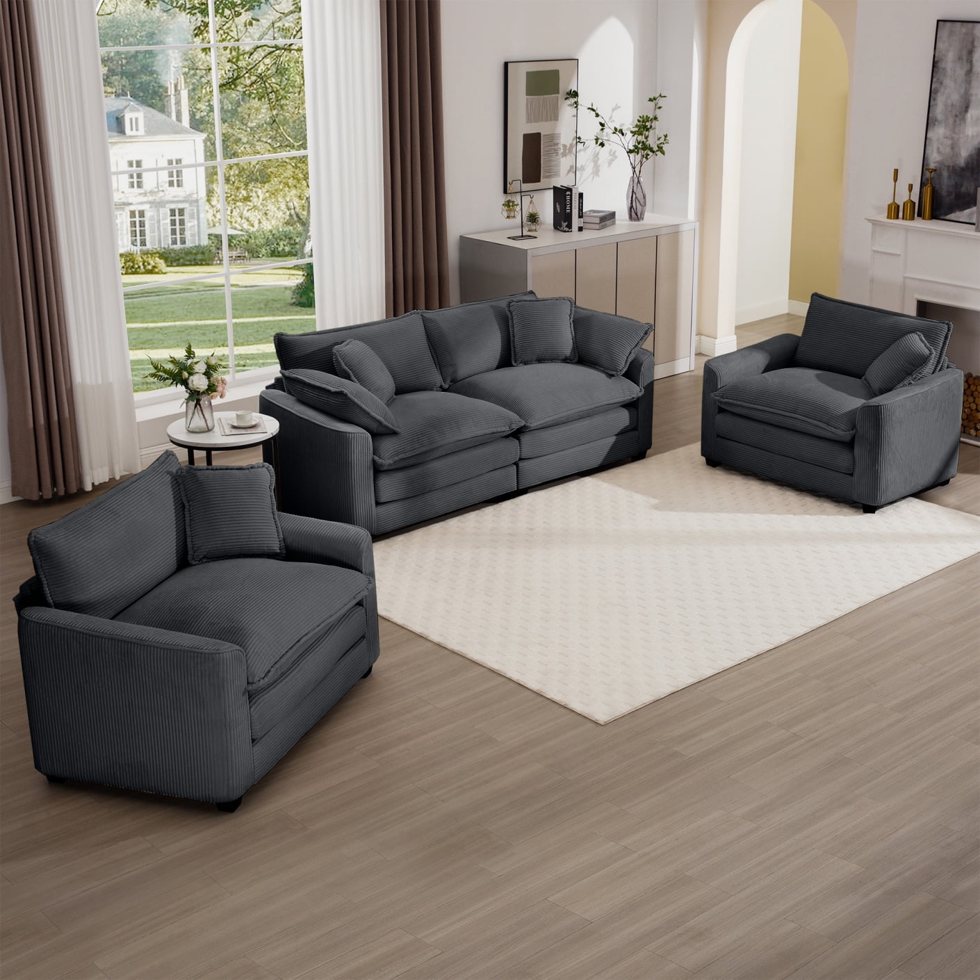Modern Home Theater Sofa Set in Grey Corduroy Fabric: Ergonomic Design ...