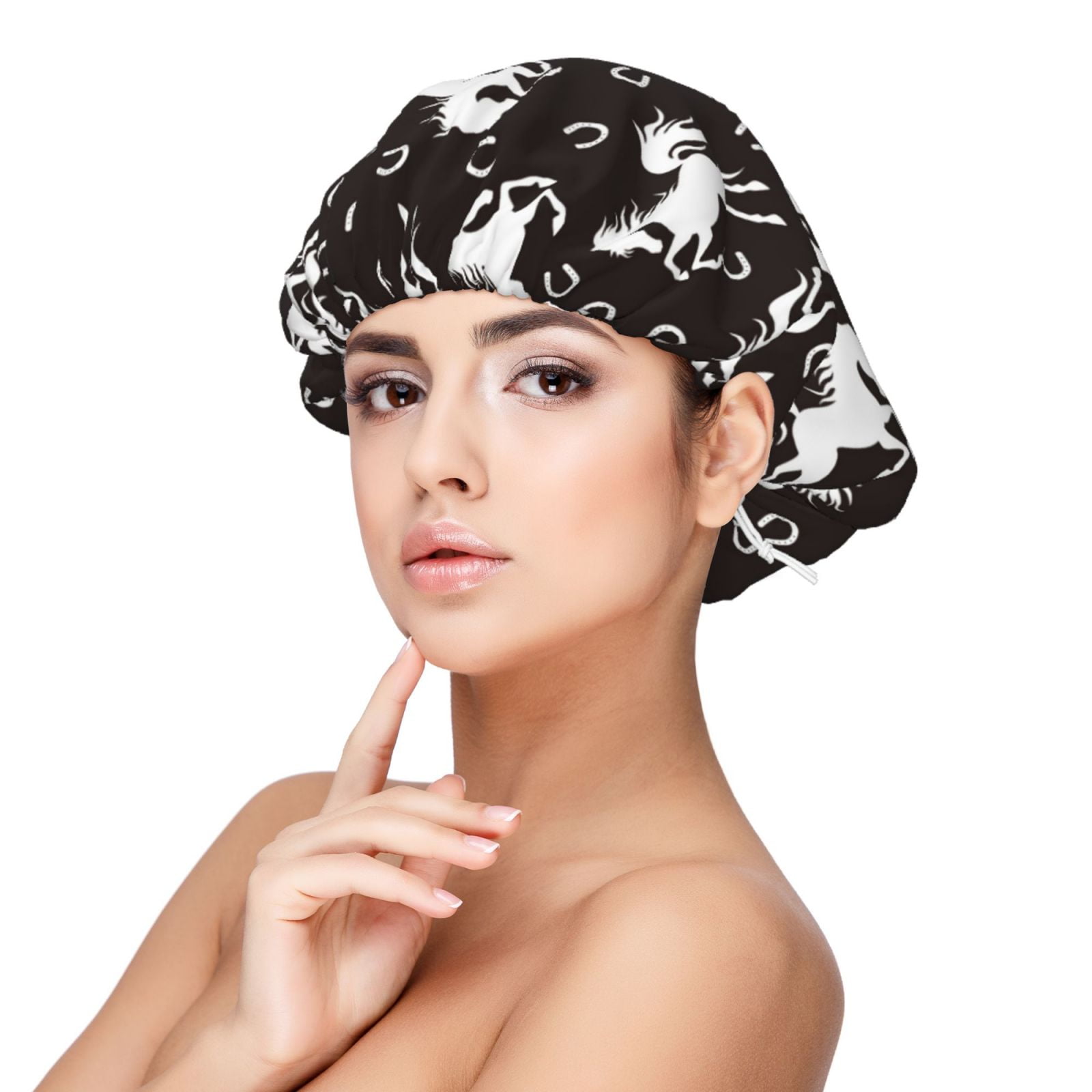 Modern Horse Black White Silk Bonnet for Sleeping Women/Men, Adjustable ...