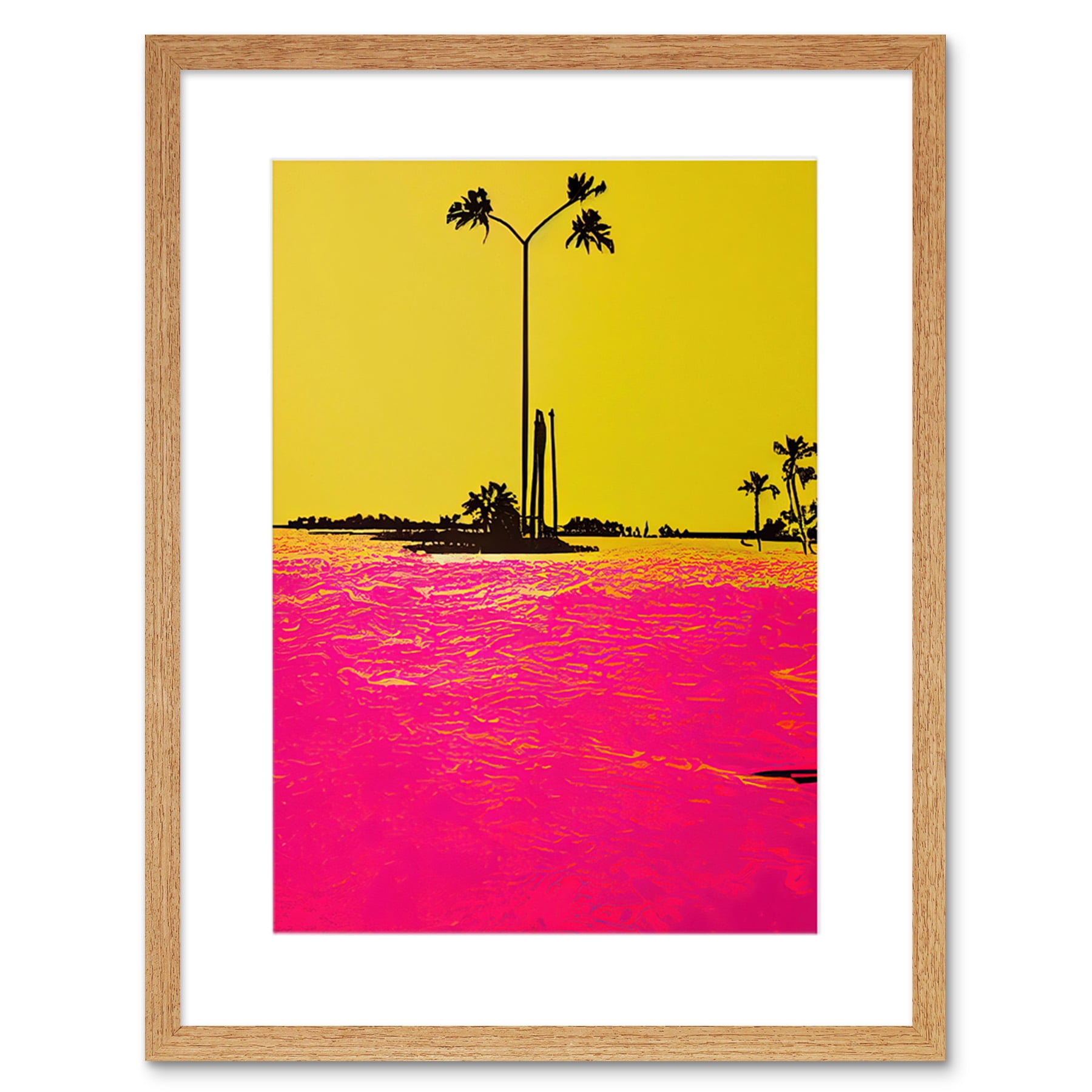 Modern Hot Pink Yellow Beach Florida Keys Coastline Artwork Framed Wall ...