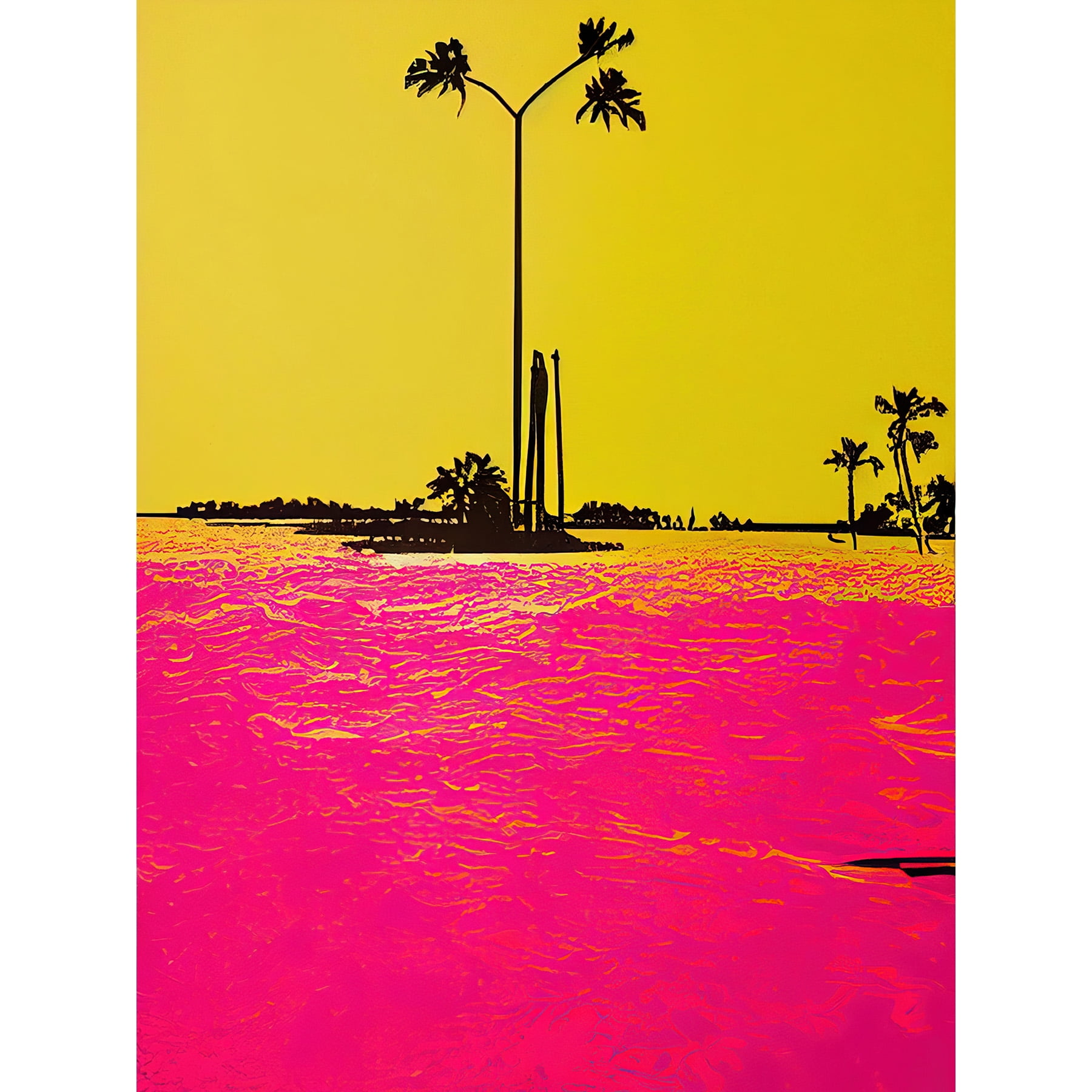 Modern Hot Pink Yellow Beach Florida Keys Coastline Extra Large XL Wall ...