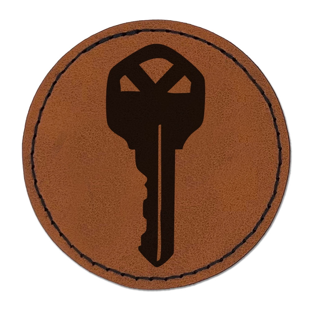 Modern House Key Silhouette Round Iron-On Engraved Faux Leather Patch ...