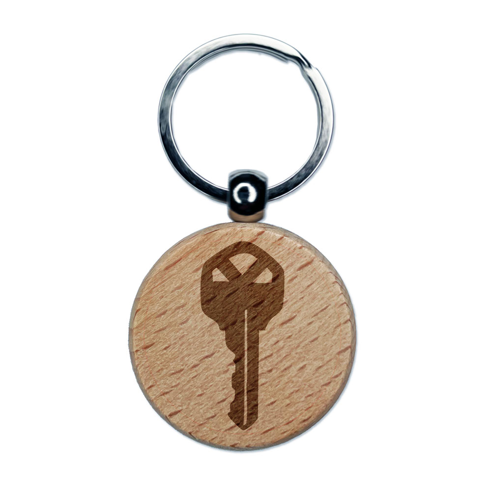 Modern House Key Silhouette Round Keychain Charm Tag - Engraved Wood ...