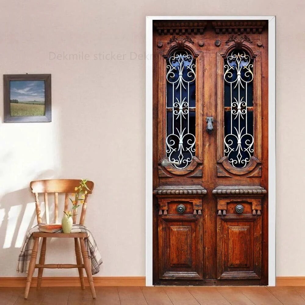 Modern Imitate 3D Metal Texture Pattern Door Sticker Abstract Art Mural ...