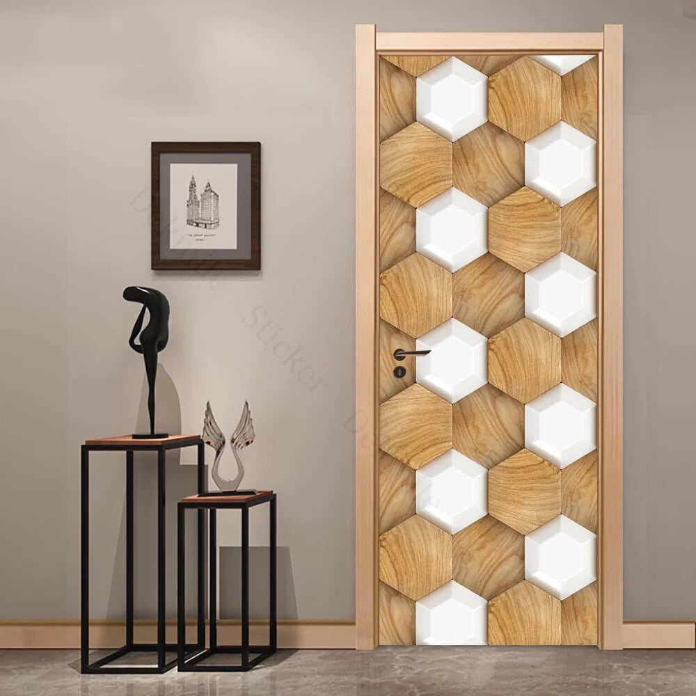 Modern Imitate 3D Metal Texture Pattern Door Sticker Abstract Art Mural ...