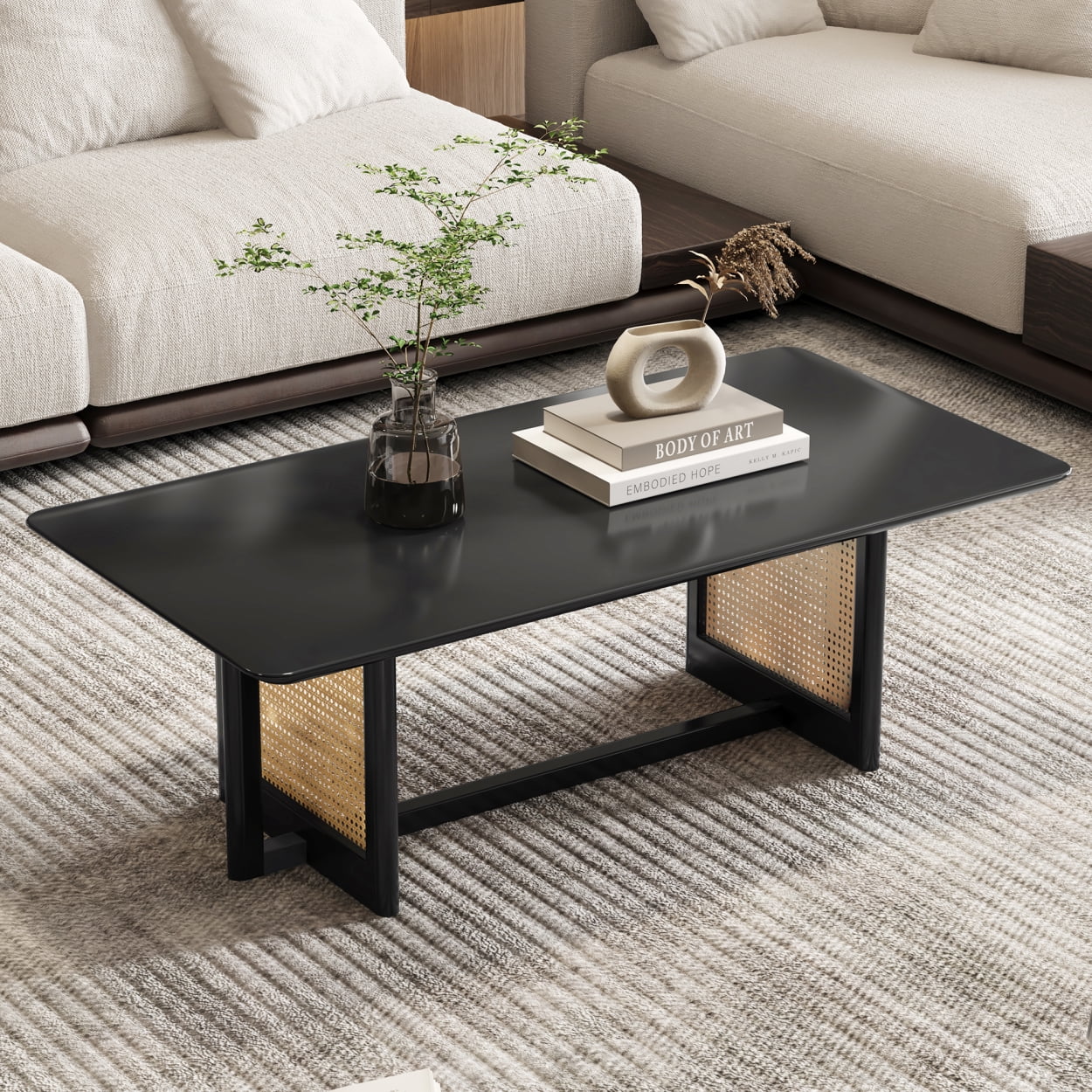Modern Imitation Rattan Coffee Table, Rectangular Coffee Table with ...