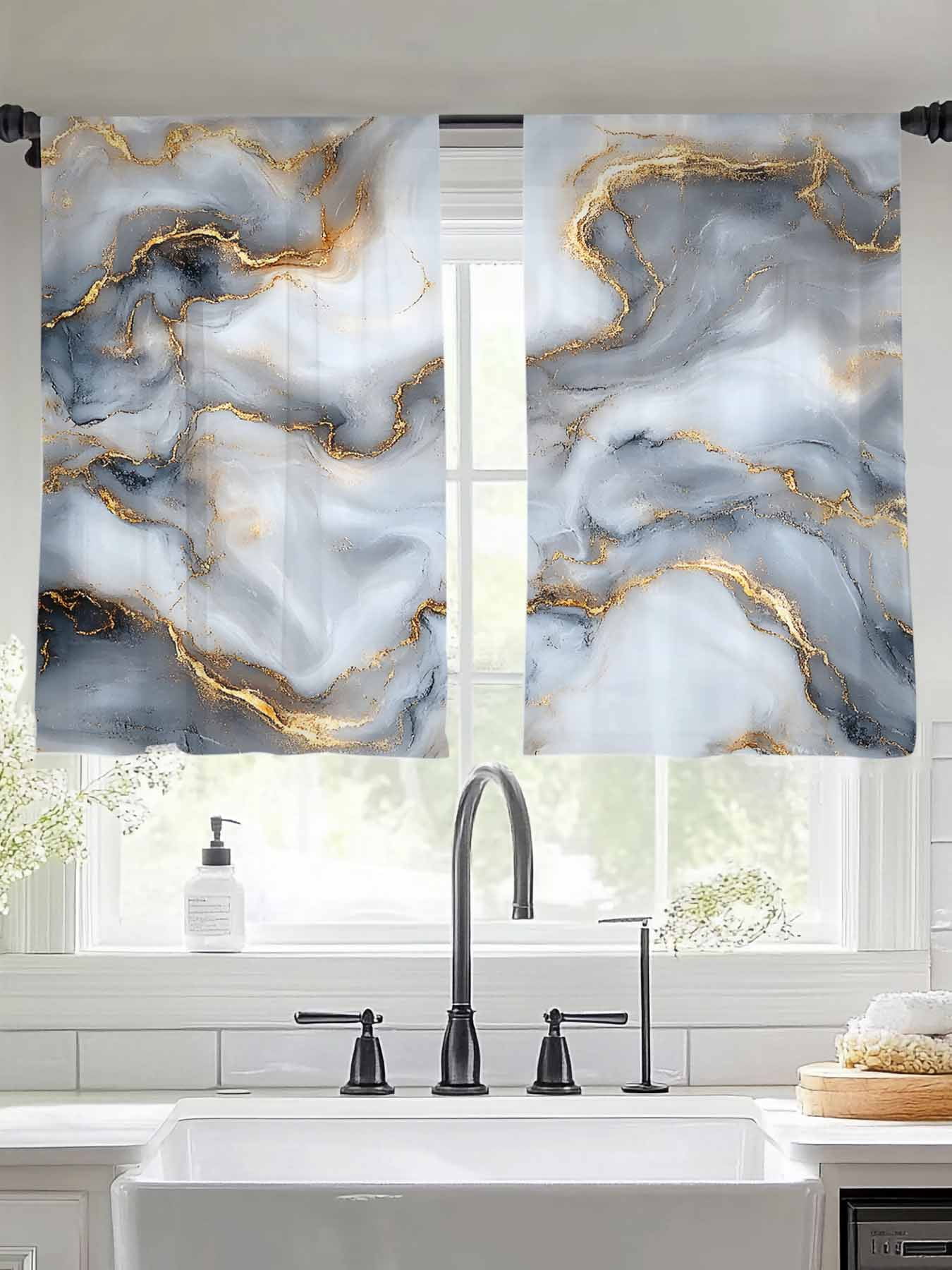 Modern Impressionist Sheer Curtains 45 Inches Long 2 Panels Abstract ...