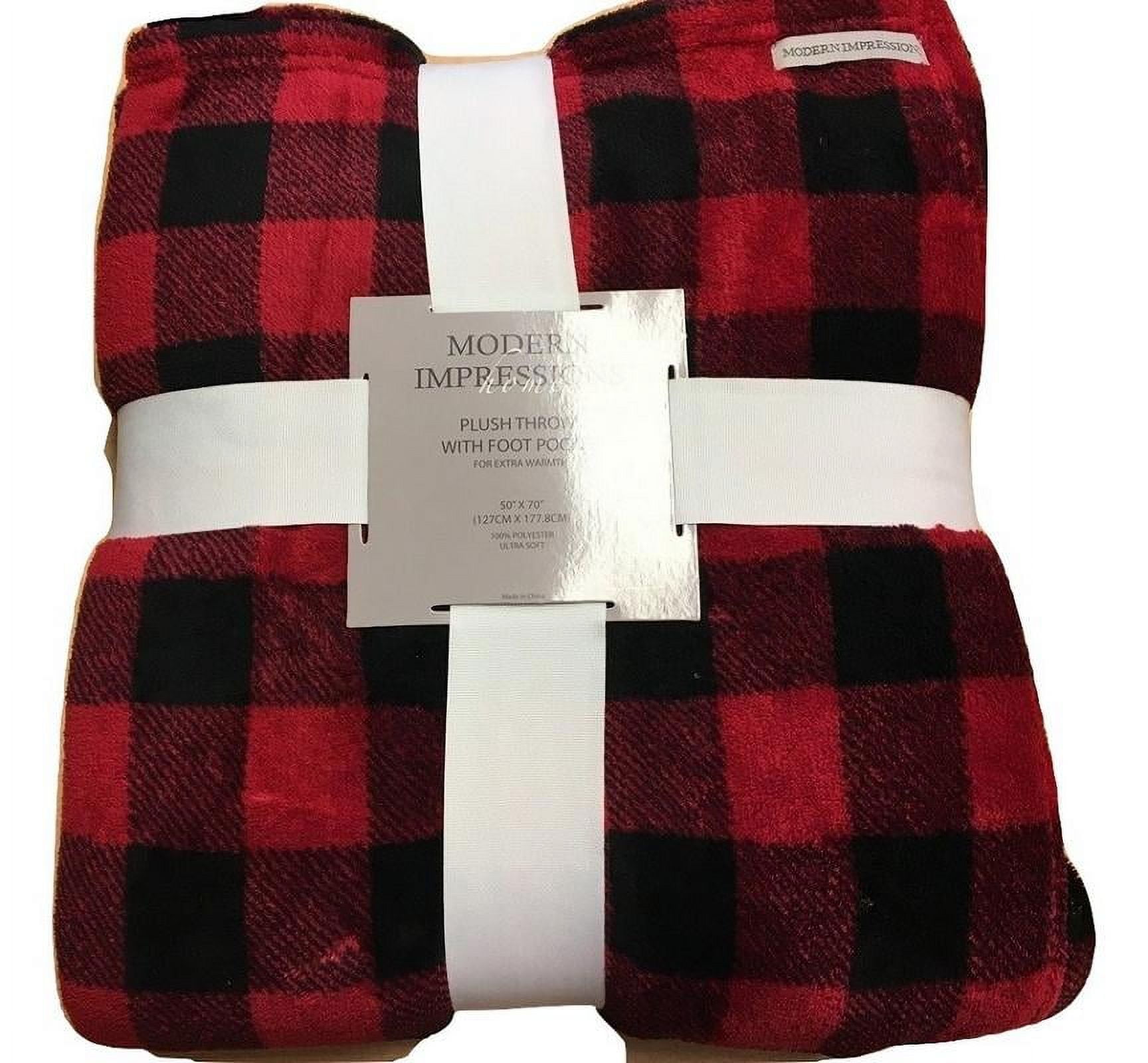 Modern Impressions Home Fluffy Warm Red/Black Micro-Plush Throw Blanket ...