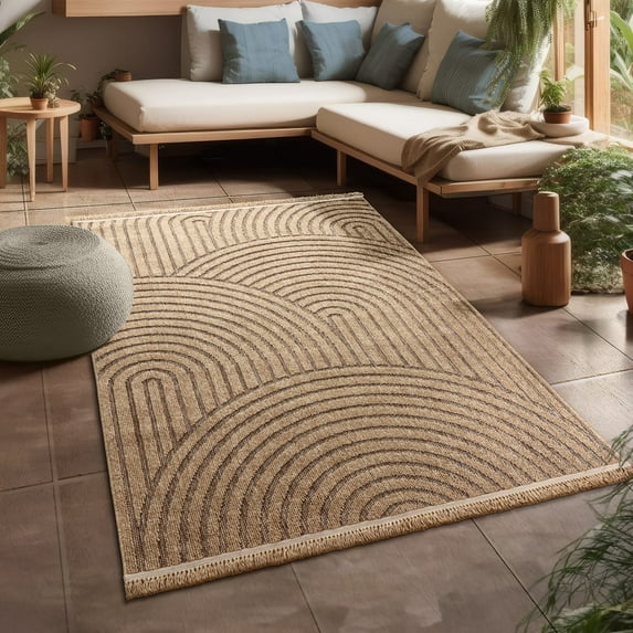 Modern In- & Outdoor Rug Boho Design with Minimalistic Arc Pattern ...