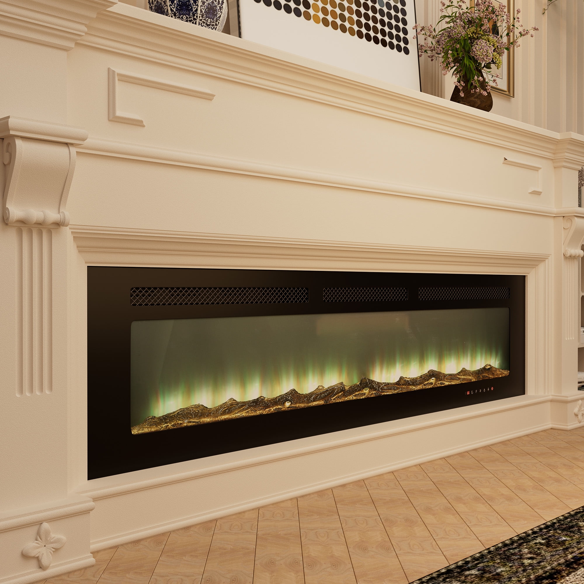 Modern Indoor Fireplace, Ultra-thin Recessed Wall-Mounted Electric ...