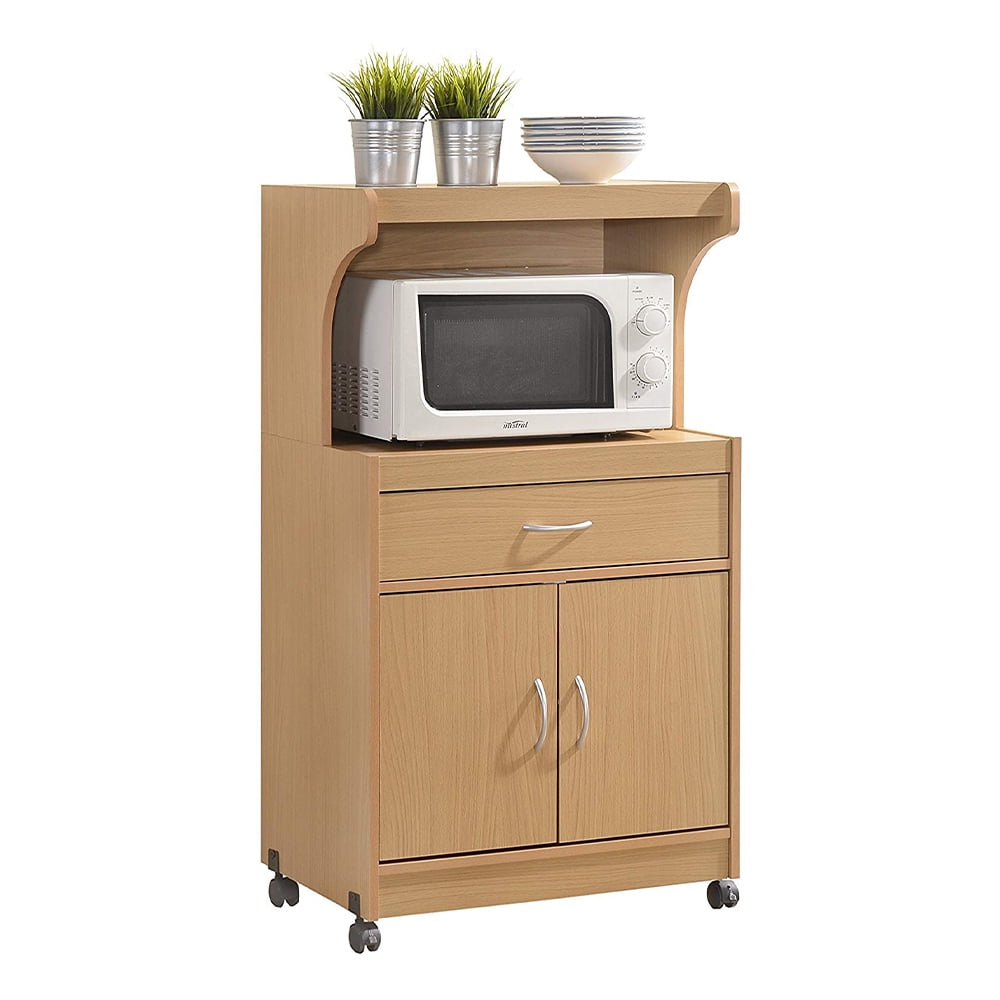 Hodedah Durable Engineered Wood Microwave Kitchen Cart with Storage and ...