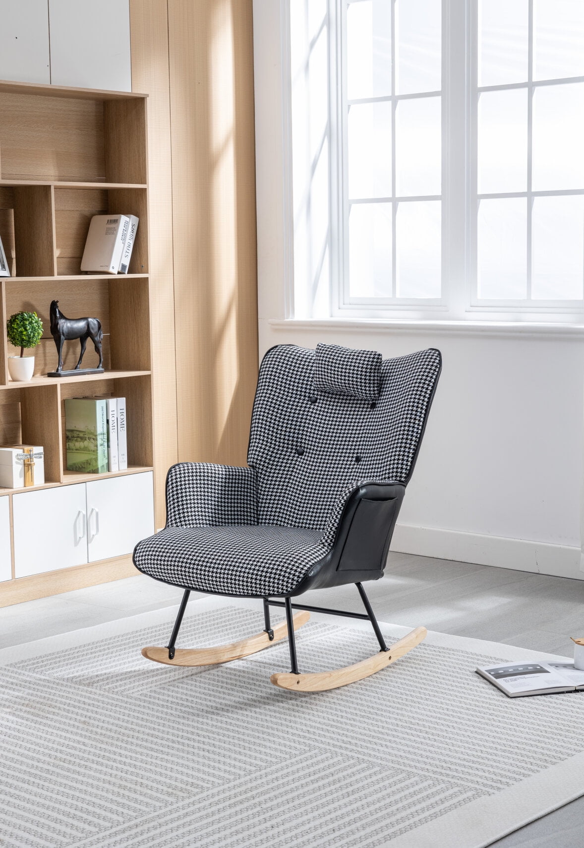 Modern Indoor Rocking Chair, Comfy Houndstooth Fabric Recliner with ...