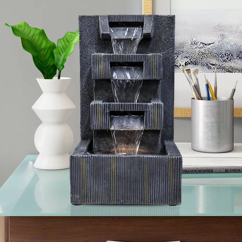 Modern 15.7-inch High Tabletop Water Fountain with LED Light for Desk ...