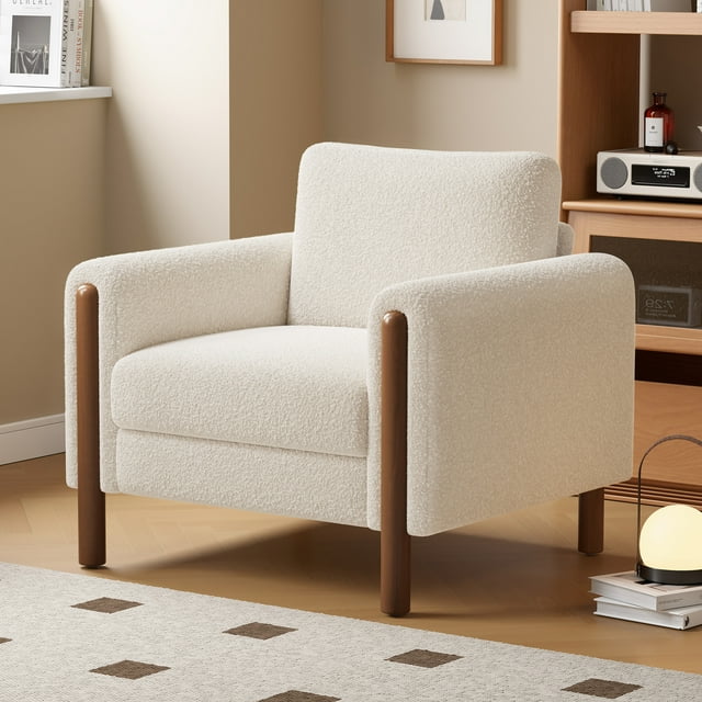 Modern Indoor Teddy Frabic Upholstered Club Arm Chair, Cream - Walmart.com