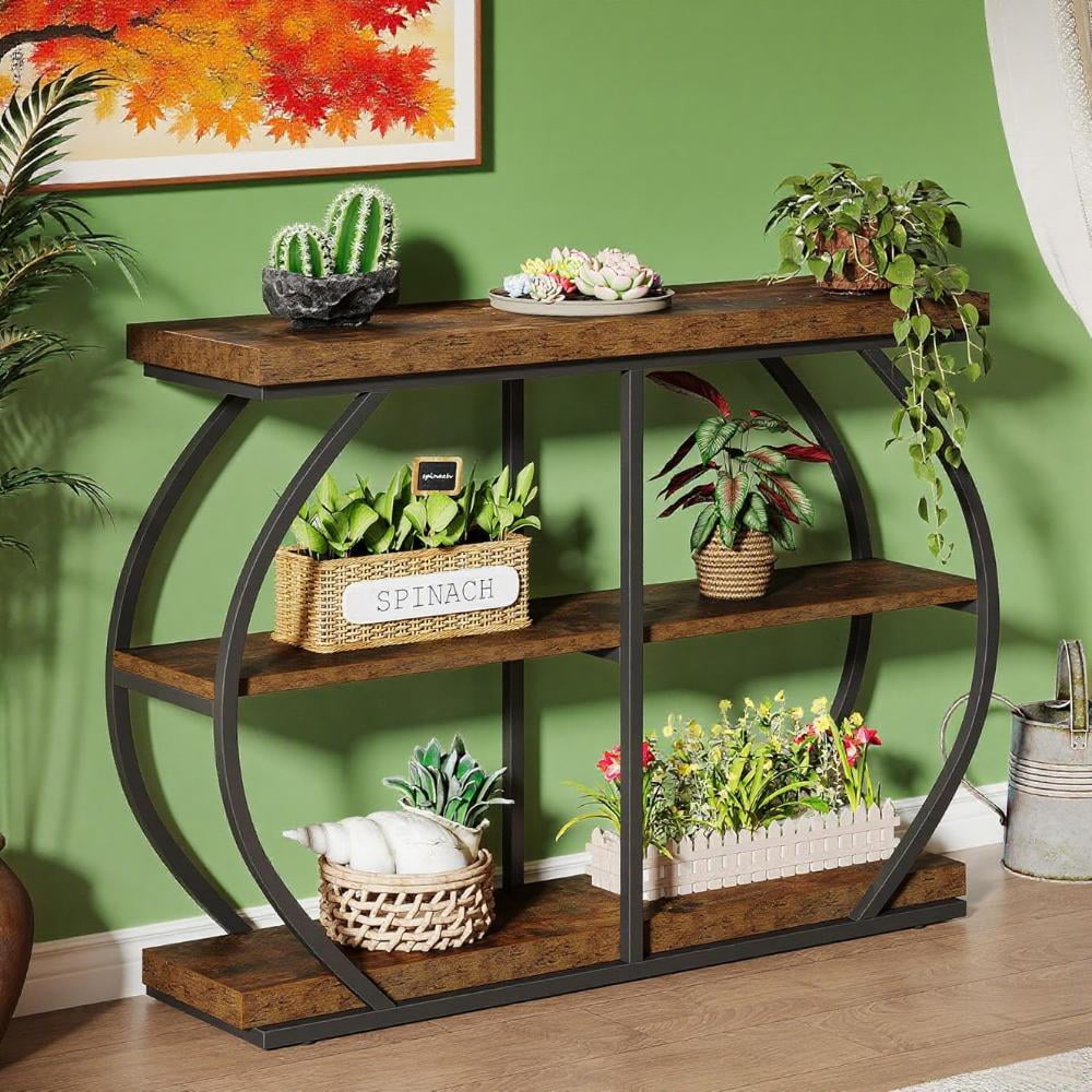 Modern Industrial Console Table - Rustic Brown 3-Tier Entryway & Living ...