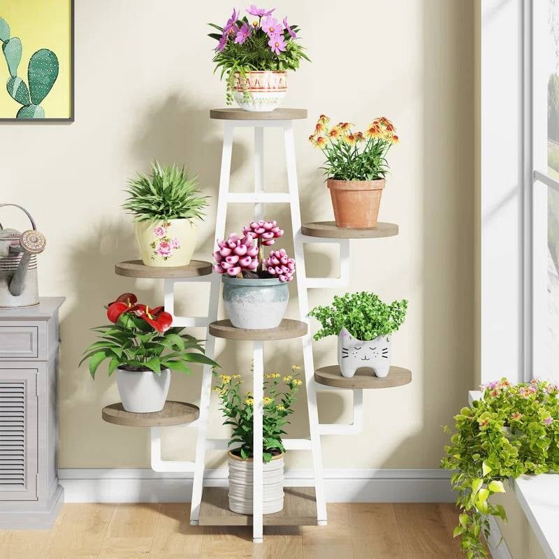 Modern Industrial Indoor Multi-Tier Plant Stand with White Metal Frame ...