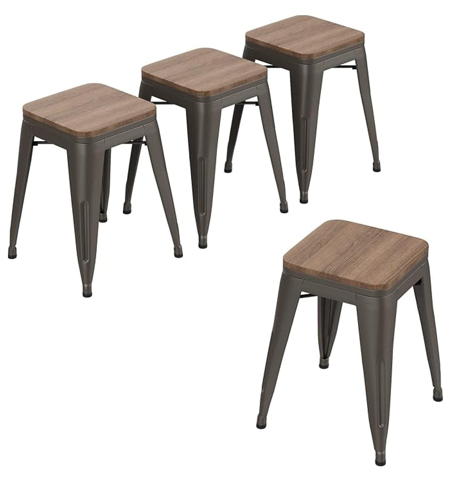 Modern Industrial Metal Stool Classroom Stools with Wooden Seat [Set of ...
