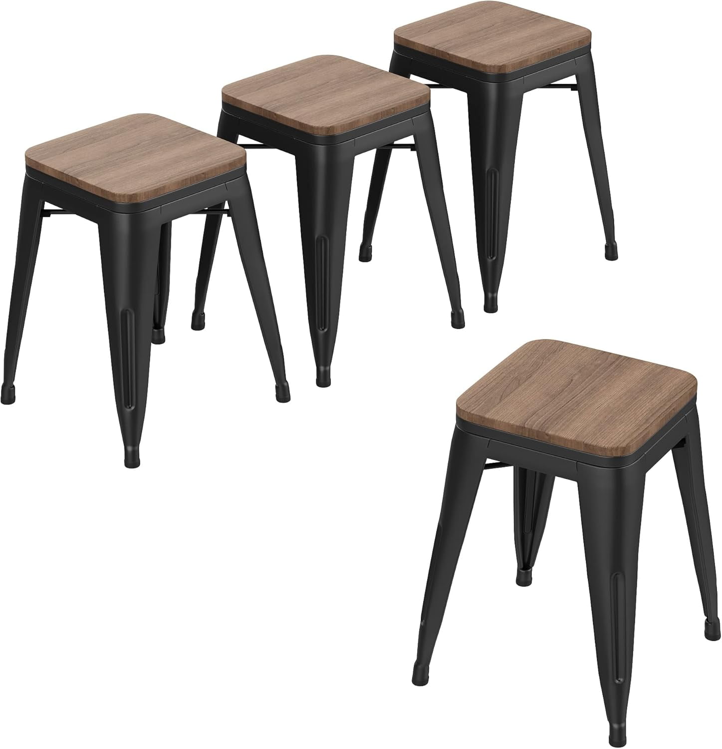 Modern Industrial Metal Stool Classroom Stools with Wooden Seat [Set of ...